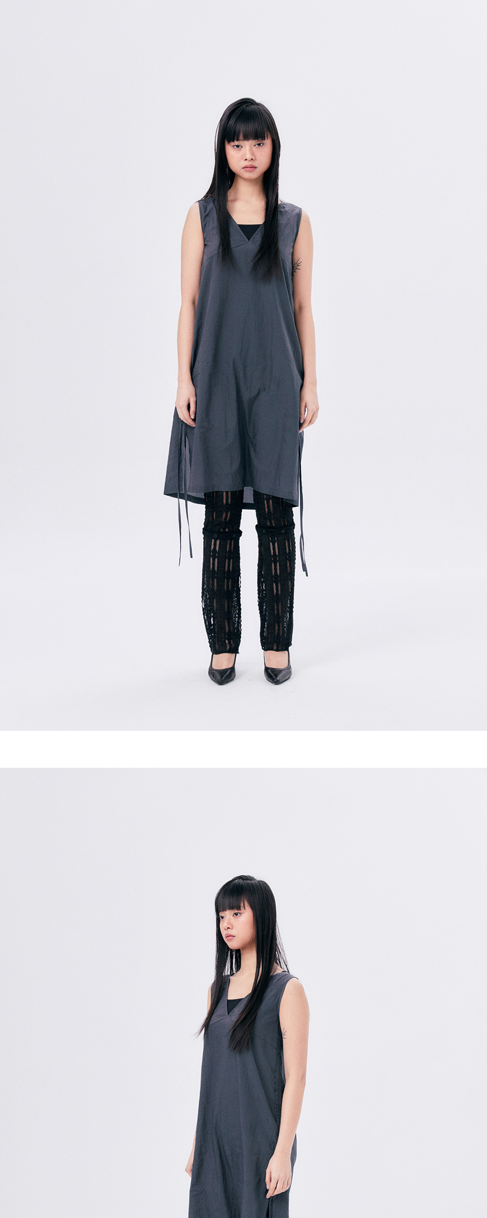 할로미늄 체크 시어드 드레스 애쉬 그레이 | HALOMINIUM | KREAM