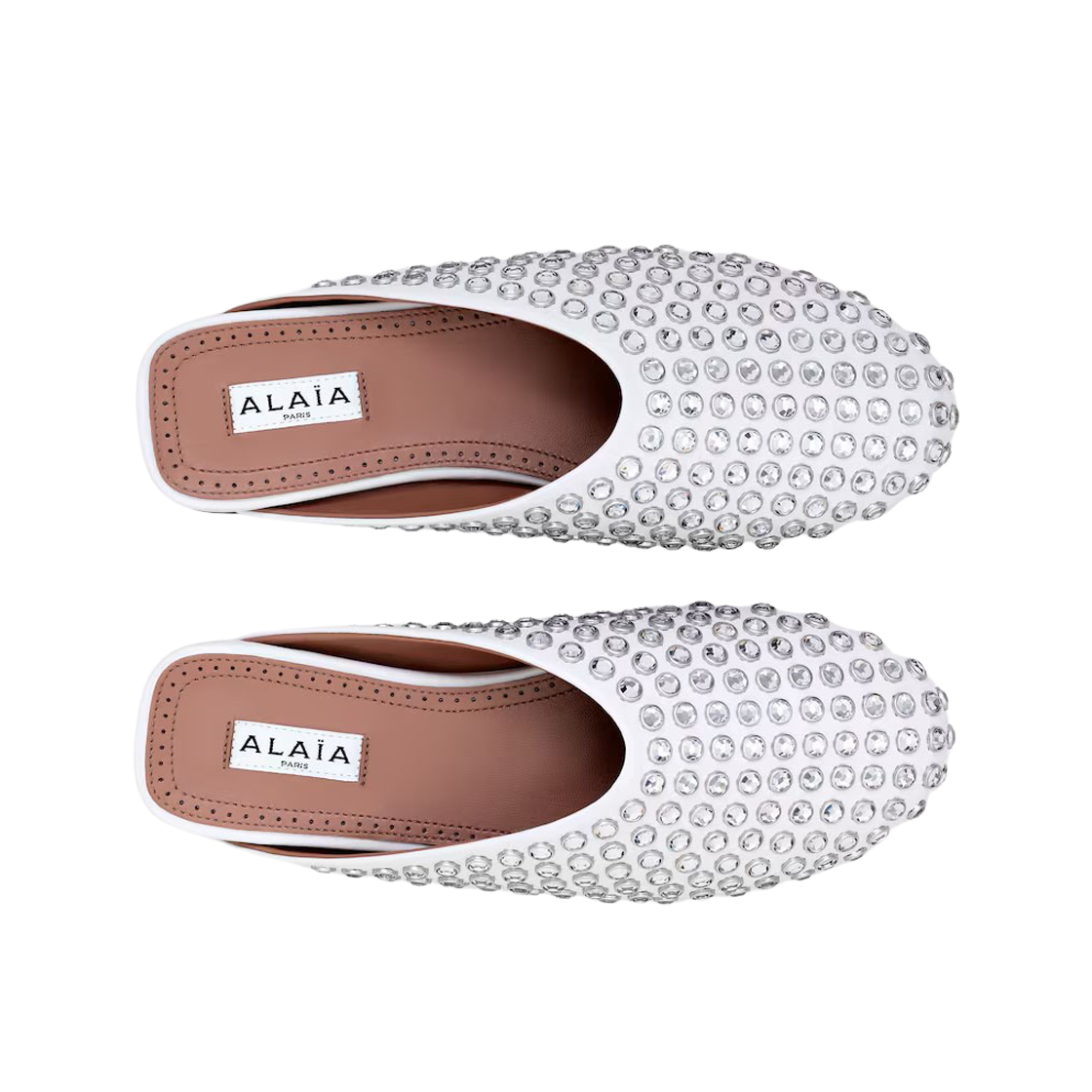 (W) 알라이아 플랫 뮬 스트라스 램스킨 화이트 | Alaia | KREAM