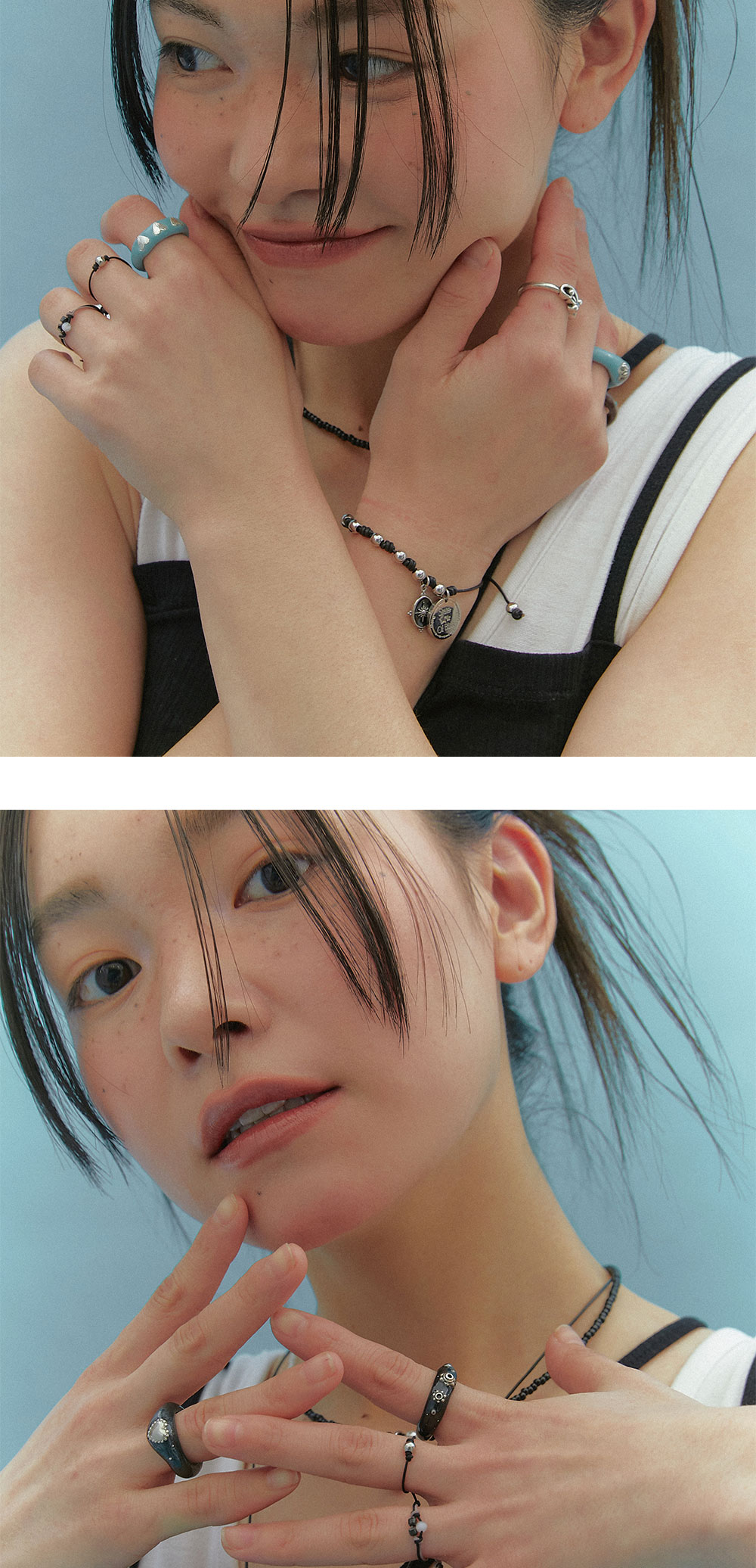 엔프프 젬 스트링 반지 세트 블랙 | Nff | KREAM