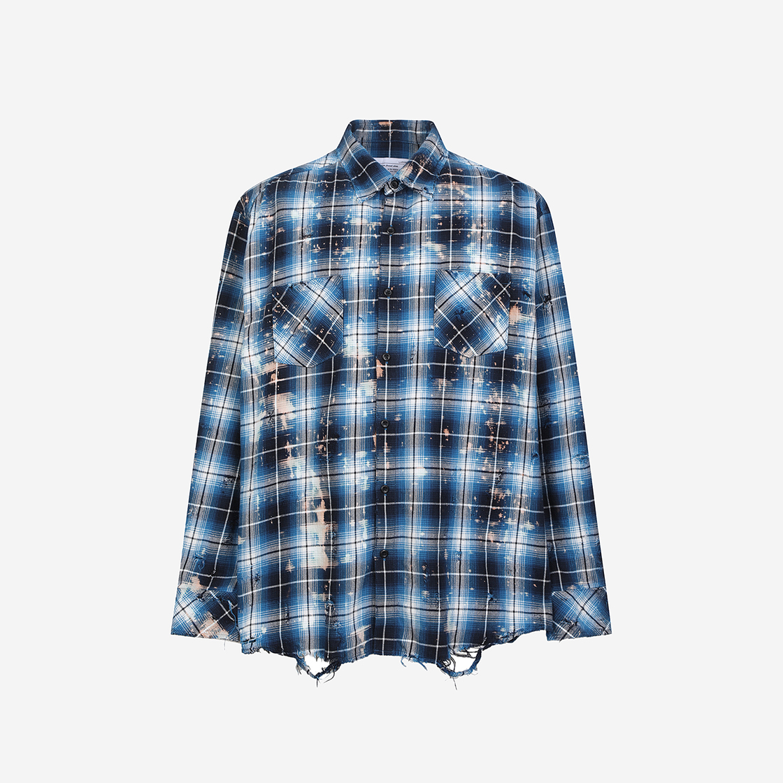 라푸 블리치드 데미지드 셔츠 블루 | Rafu | KREAM