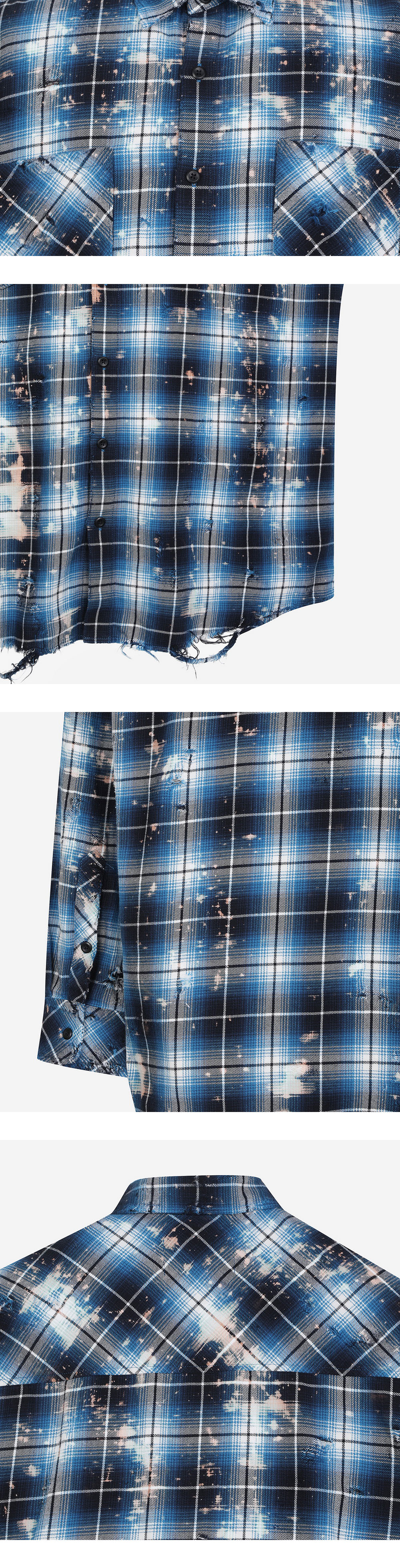 라푸 블리치드 데미지드 셔츠 블루 | Rafu | KREAM