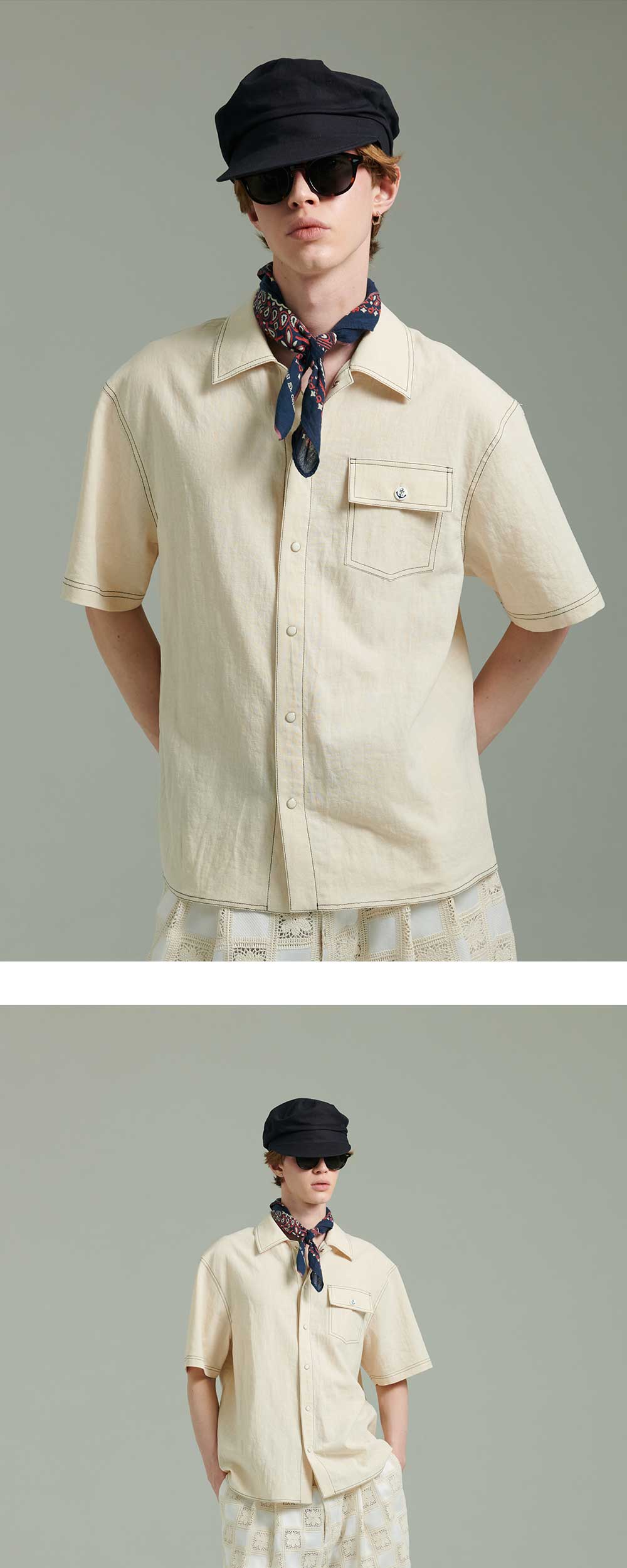 엔 아카이브 마린 셸 버튼 소프트 린넨 반팔 셔츠 아이보리 | N ARCHIVE | KREAM