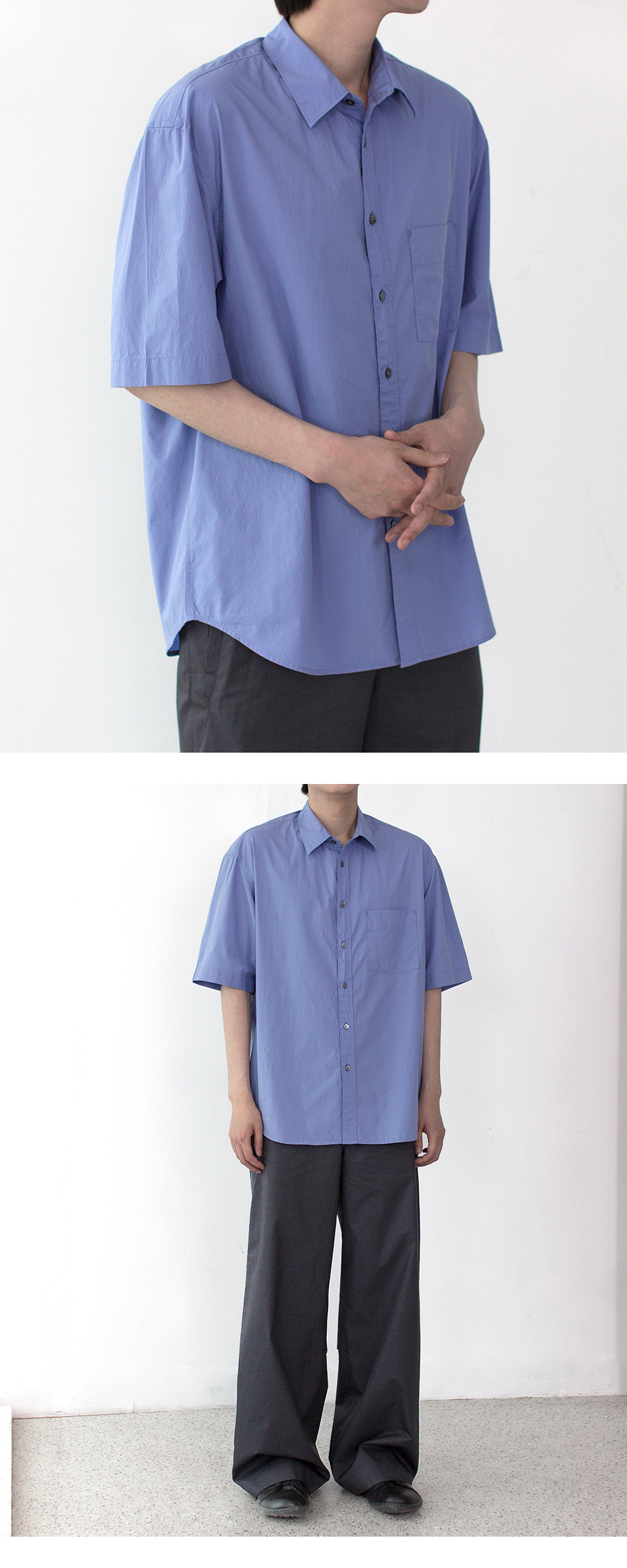 고낙 워시드 글리치 하프 셔츠 콘블루 | Gonak | KREAM