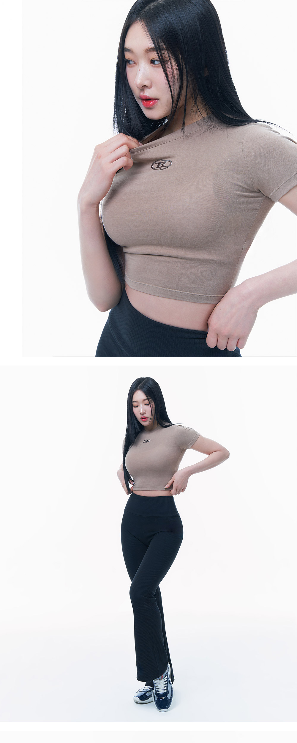 본투윈 실버 B 모달 크롭 티셔츠 라이트브라운 | BORN TO WIN | KREAM