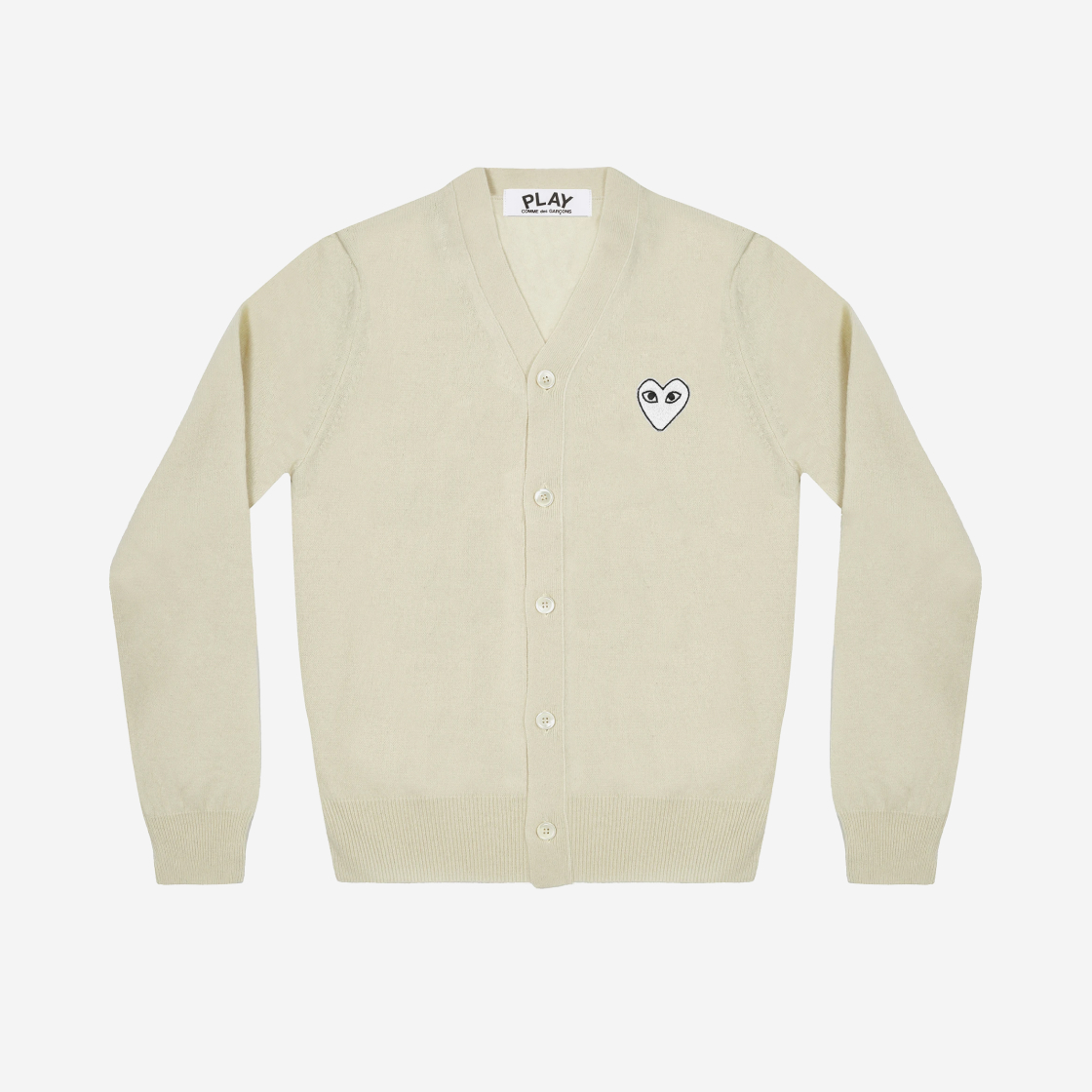 플레이 꼼데가르송 화이트 하트 니트 가디건 블랙 Play Comme Des Garcons Kream