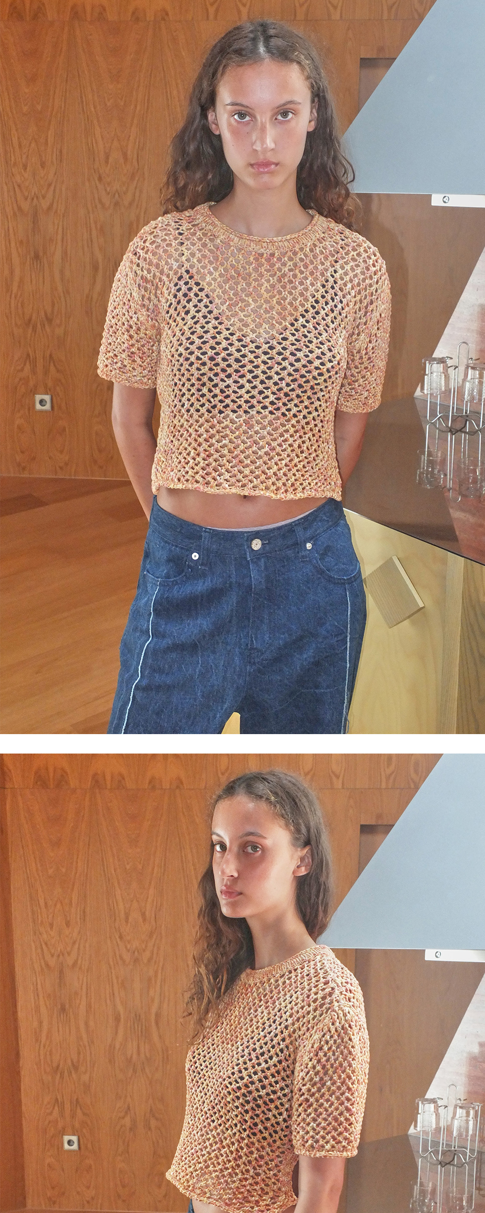 엔오르 우먼 스카시 크롭 하프 니트 오렌지 | ENOR | KREAM