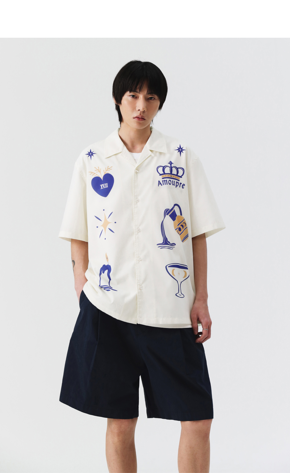 아모프레 벨크로 버뮤다 쇼츠 네이비 | AMOUPRE | KREAM