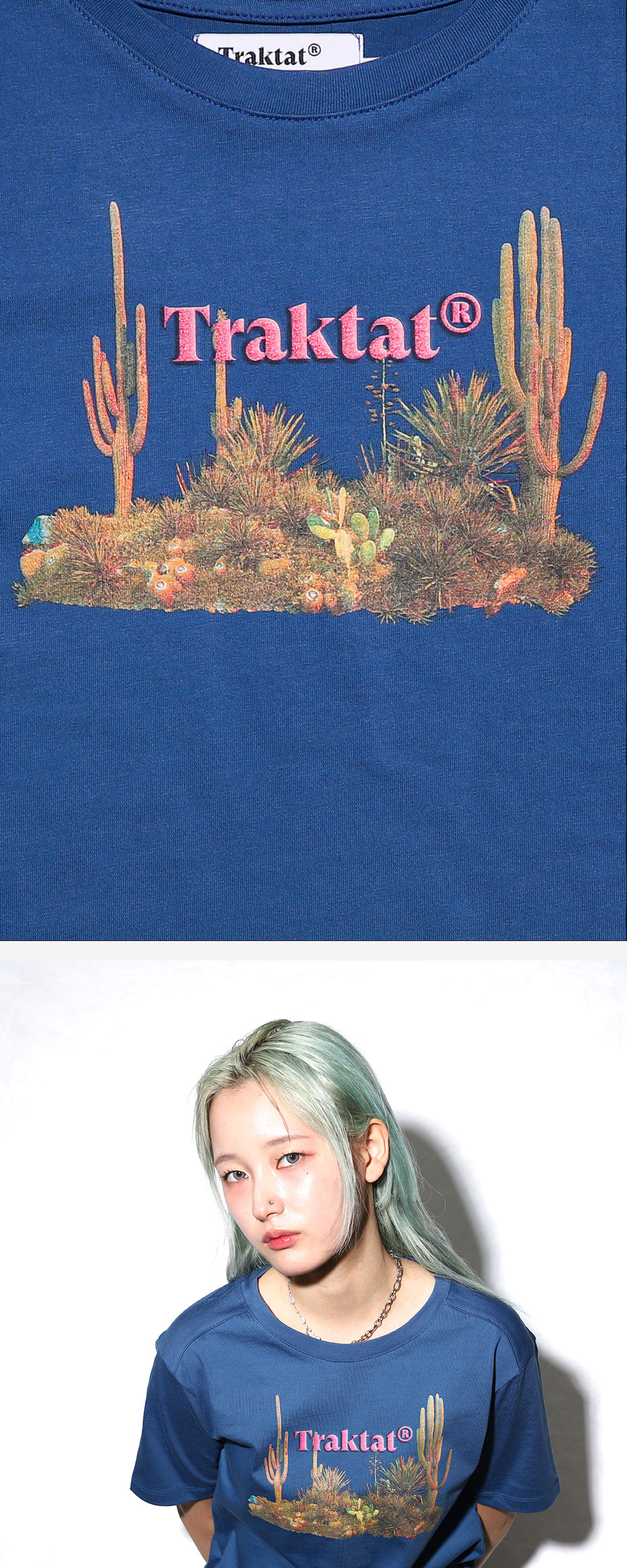 트락타트 선인장 로고 세미 크롭 티셔츠 딥 블루 | Traktat | KREAM