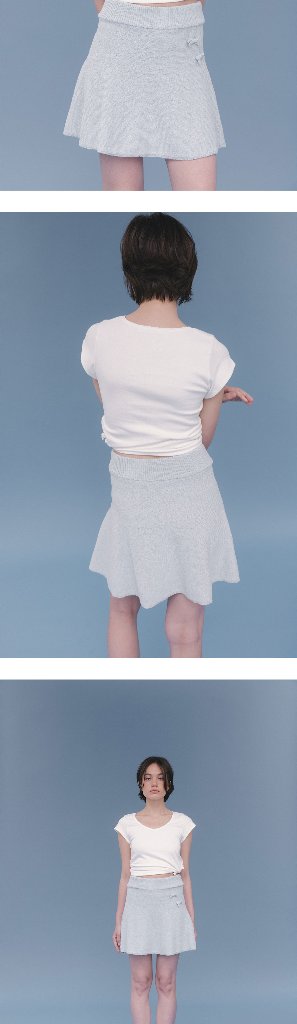 타낫 리본 플레어 니트 스커트 스카이블루 | TANNAT | KREAM