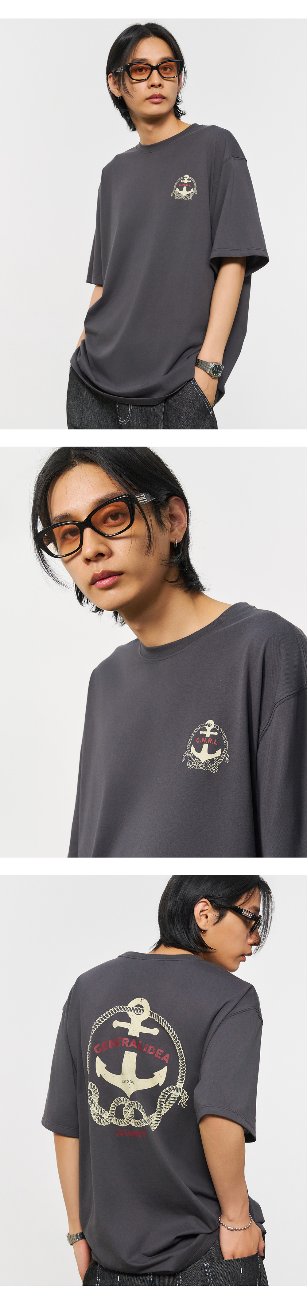 제너럴아이디어 유니섹스 앵커 반팔 티셔츠 차콜 | GENERAL IDEA | KREAM