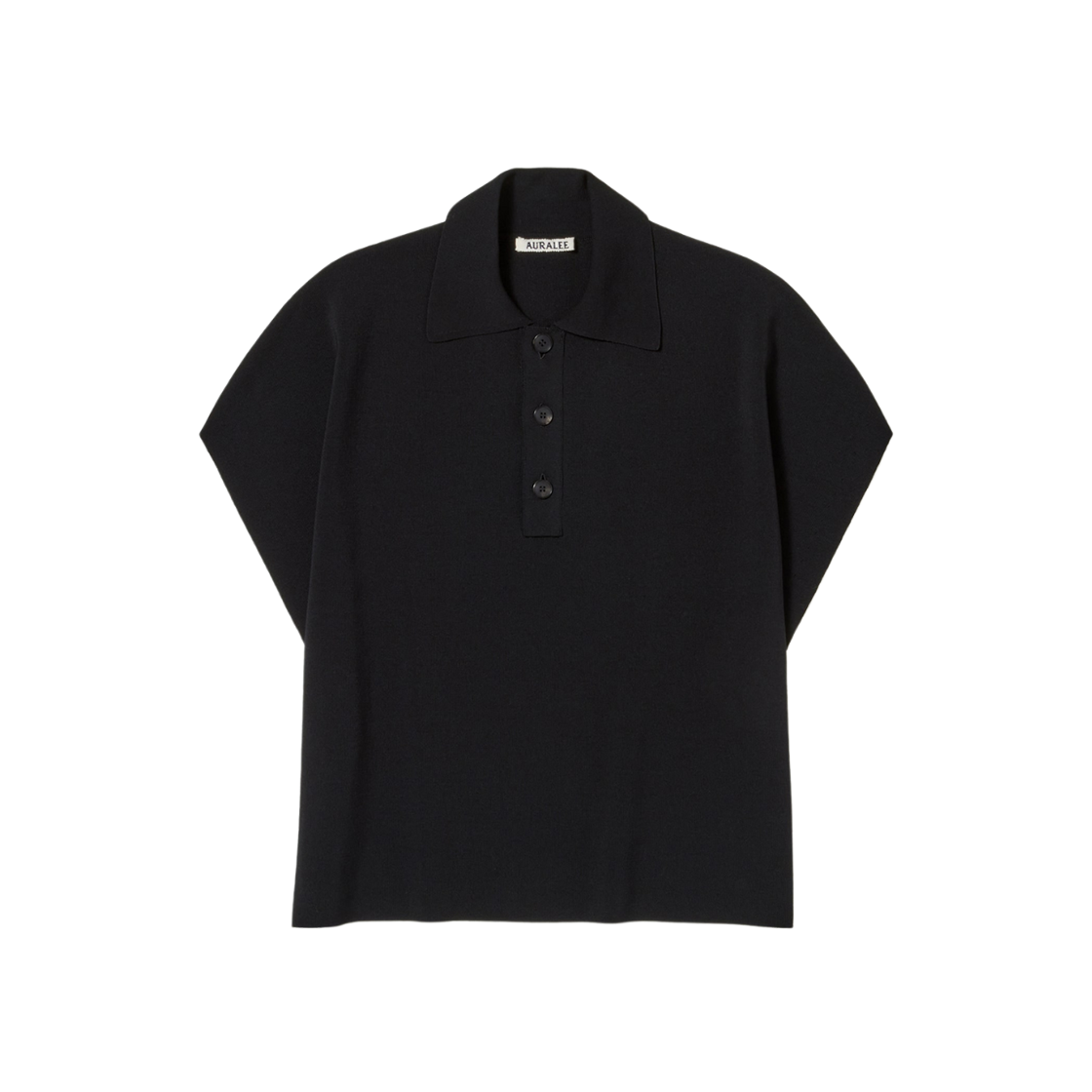 (W) 오라리 울 리사이클 폴리에스터 하이 게이지 니트 슬리브리스 폴로 블랙 | Auralee | KREAM
