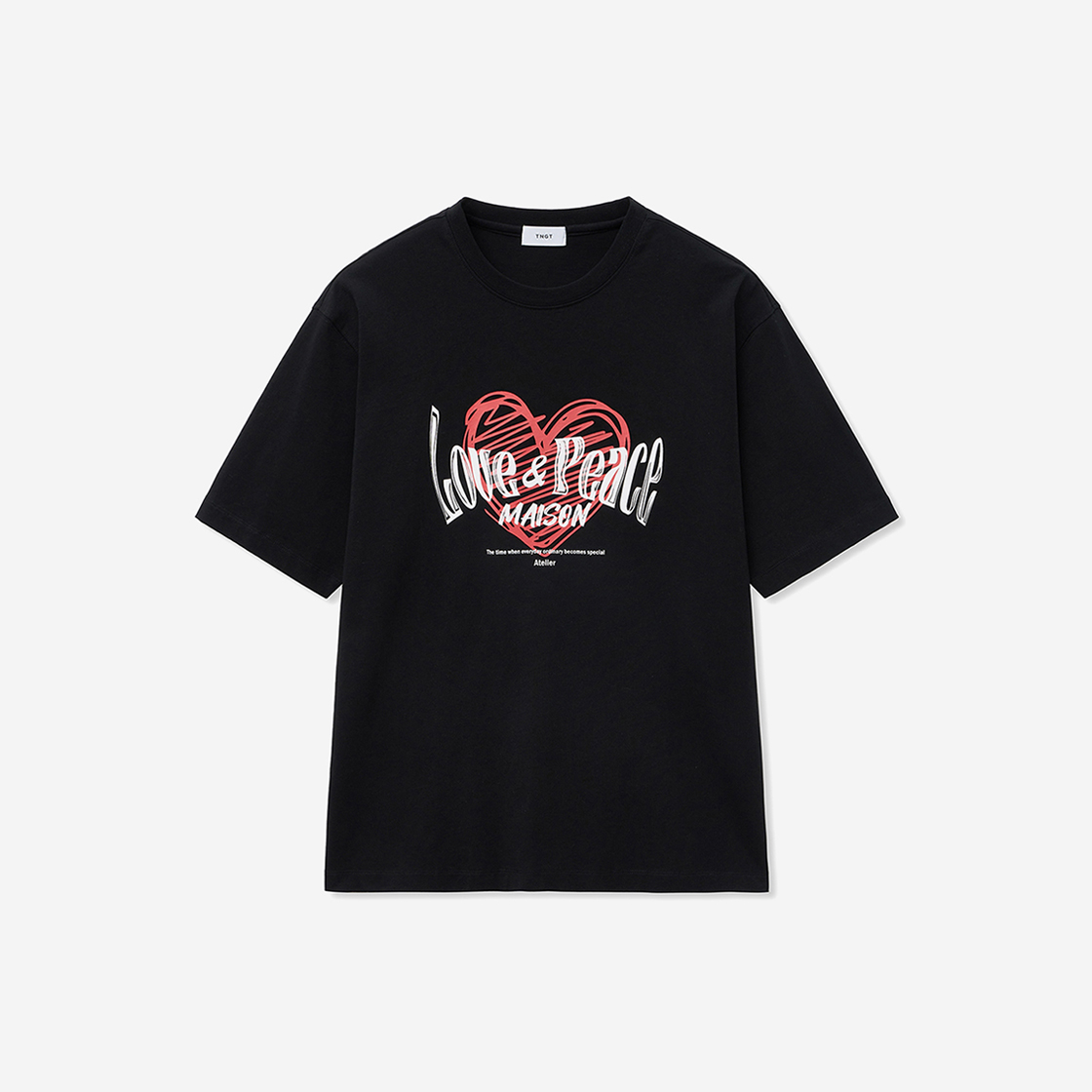 티엔지티 세미 오버핏 하트 로고 티셔츠 블랙 | TNGT | KREAM