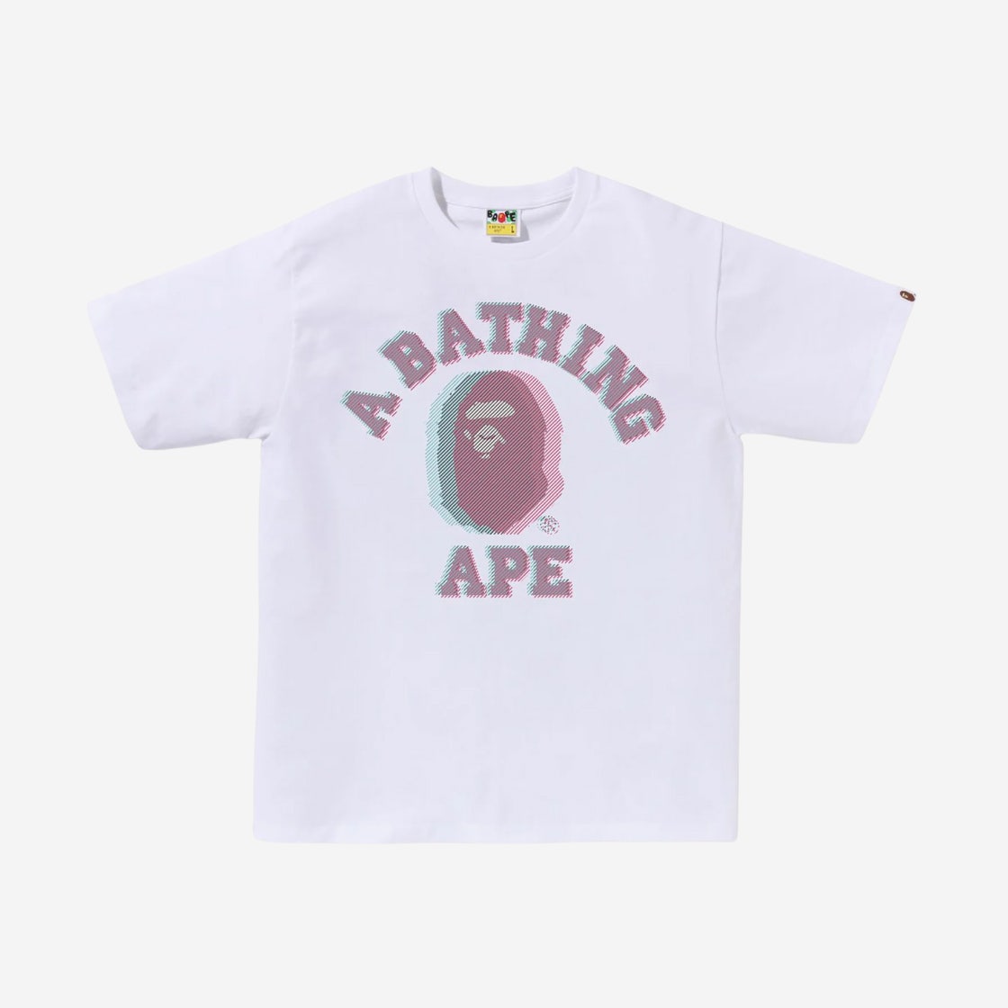 베이프 글리치 아트 컬리지 티셔츠 화이트 | BAPE | KREAM