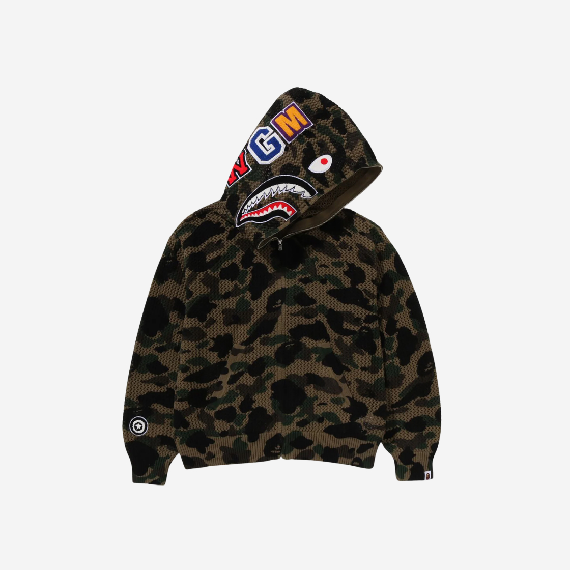 베이프 퍼스트 카모 크로쉐 샤크 풀 집 후드 그린 | BAPE | KREAM