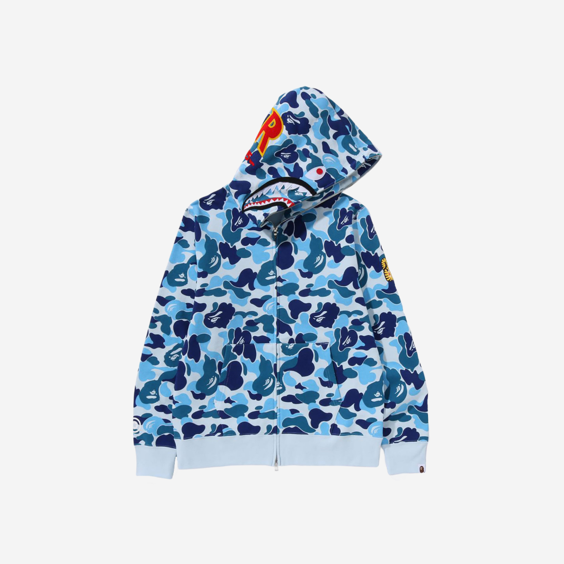 베이프 Ponr Abc 카모 샤크 풀 집 후드 블루 Bape Kream