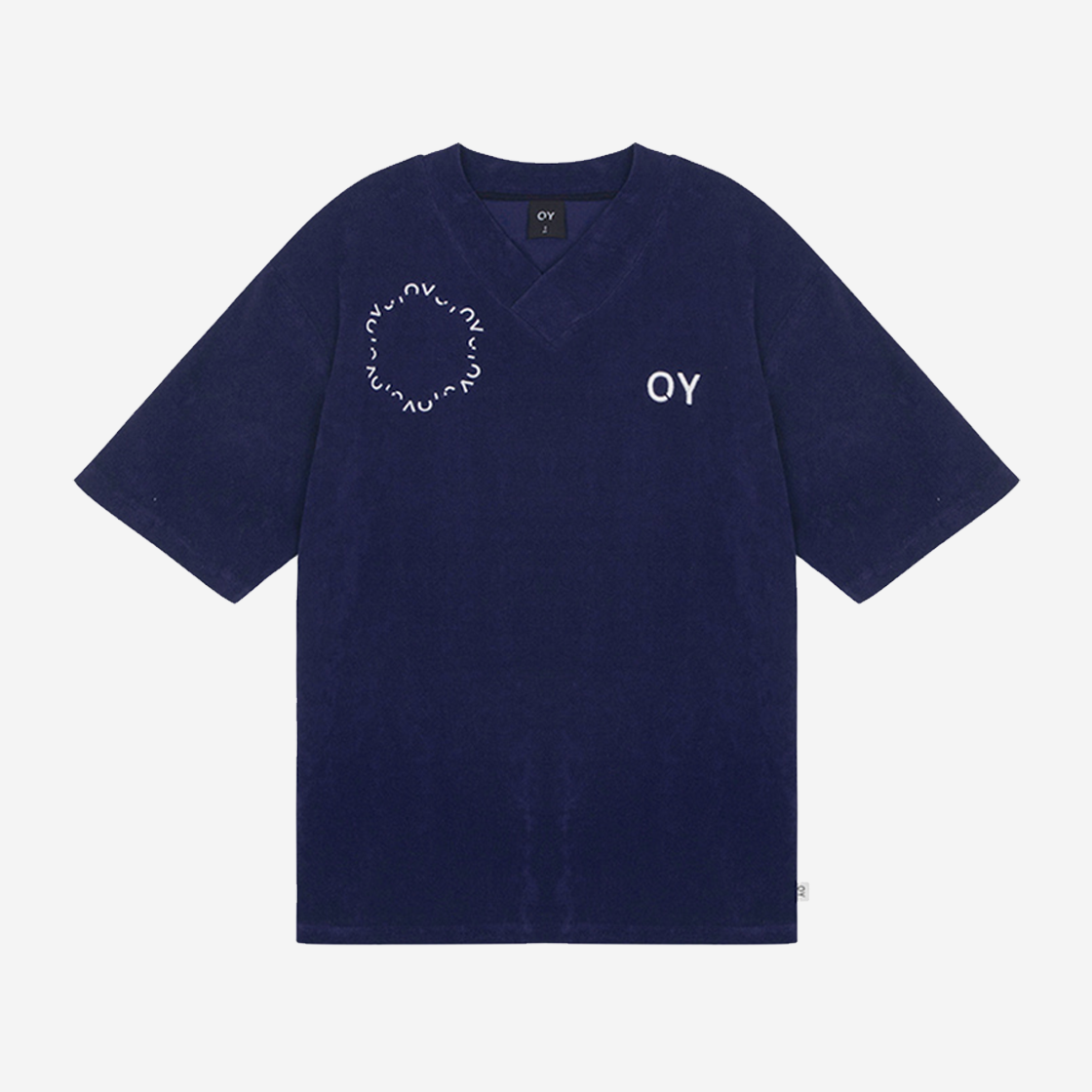 오와이 테리 라운드 로고 브이넥 티셔츠 네이비 | OY | KREAM