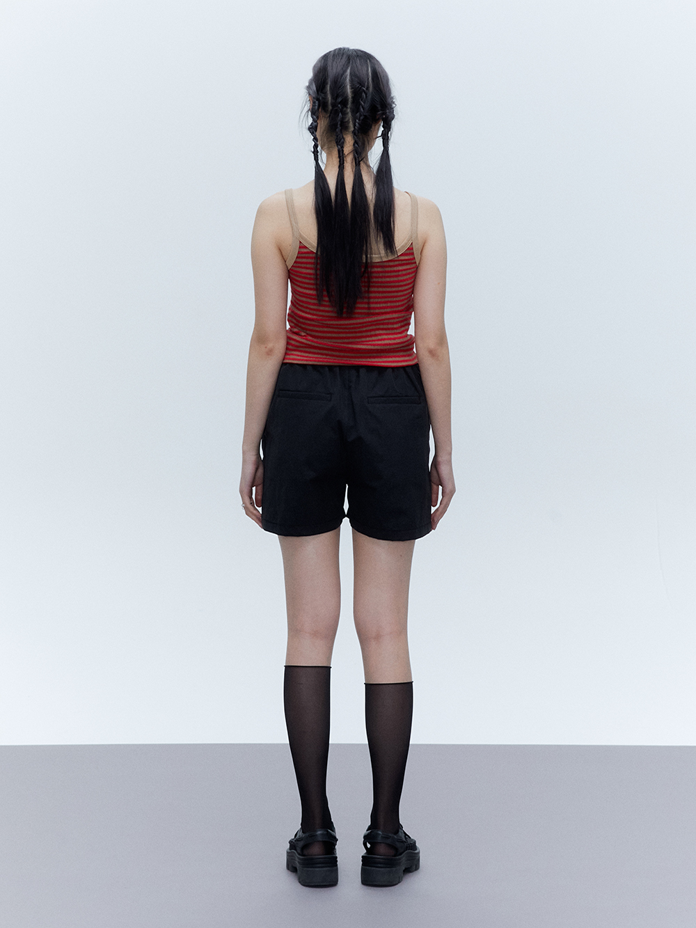 영오 링클 슬리브리스 탑 레드 베이지 스트라이프 | YOUNGOH | KREAM