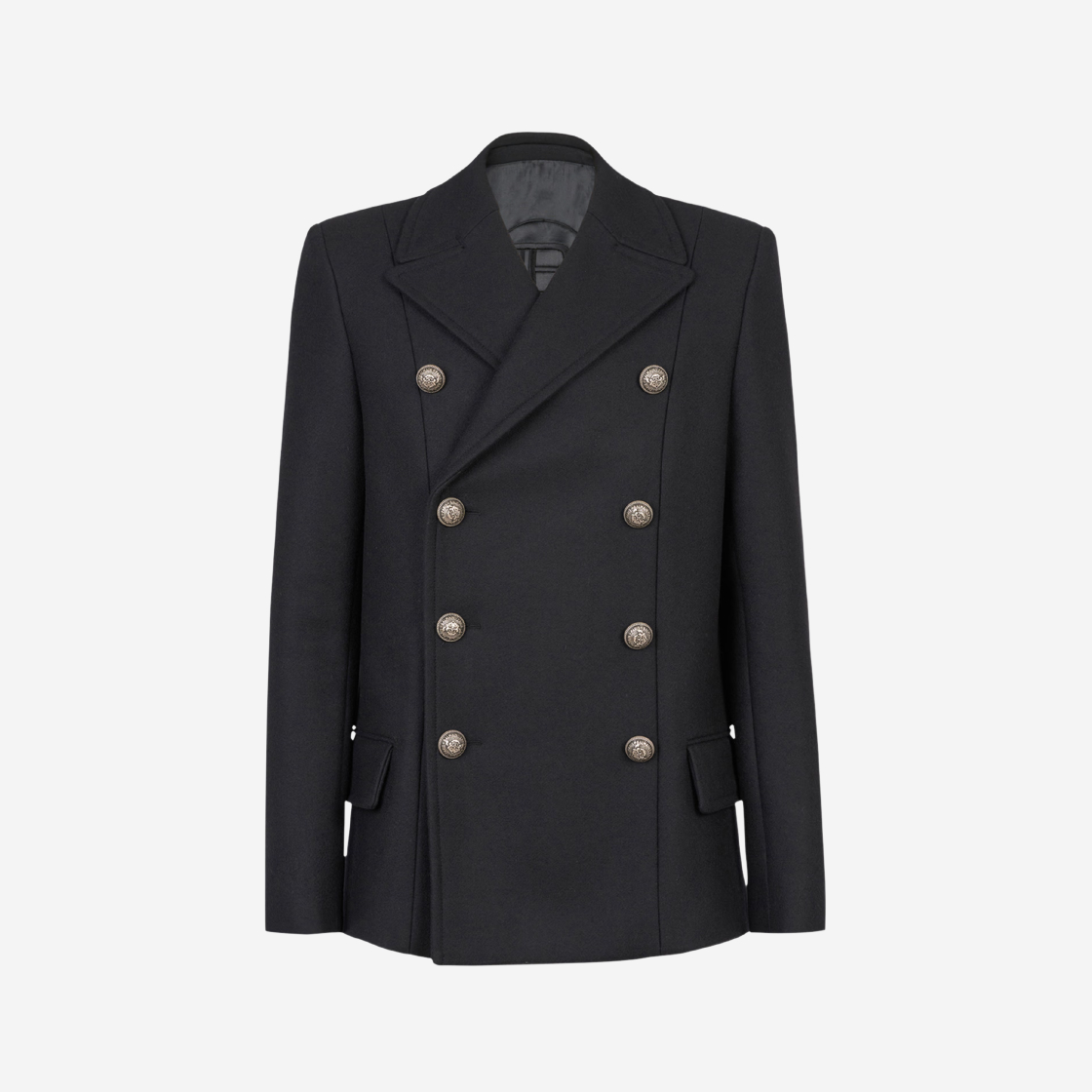 발망 더블 브레스티드 울 피 코트 블랙 | Balmain | KREAM