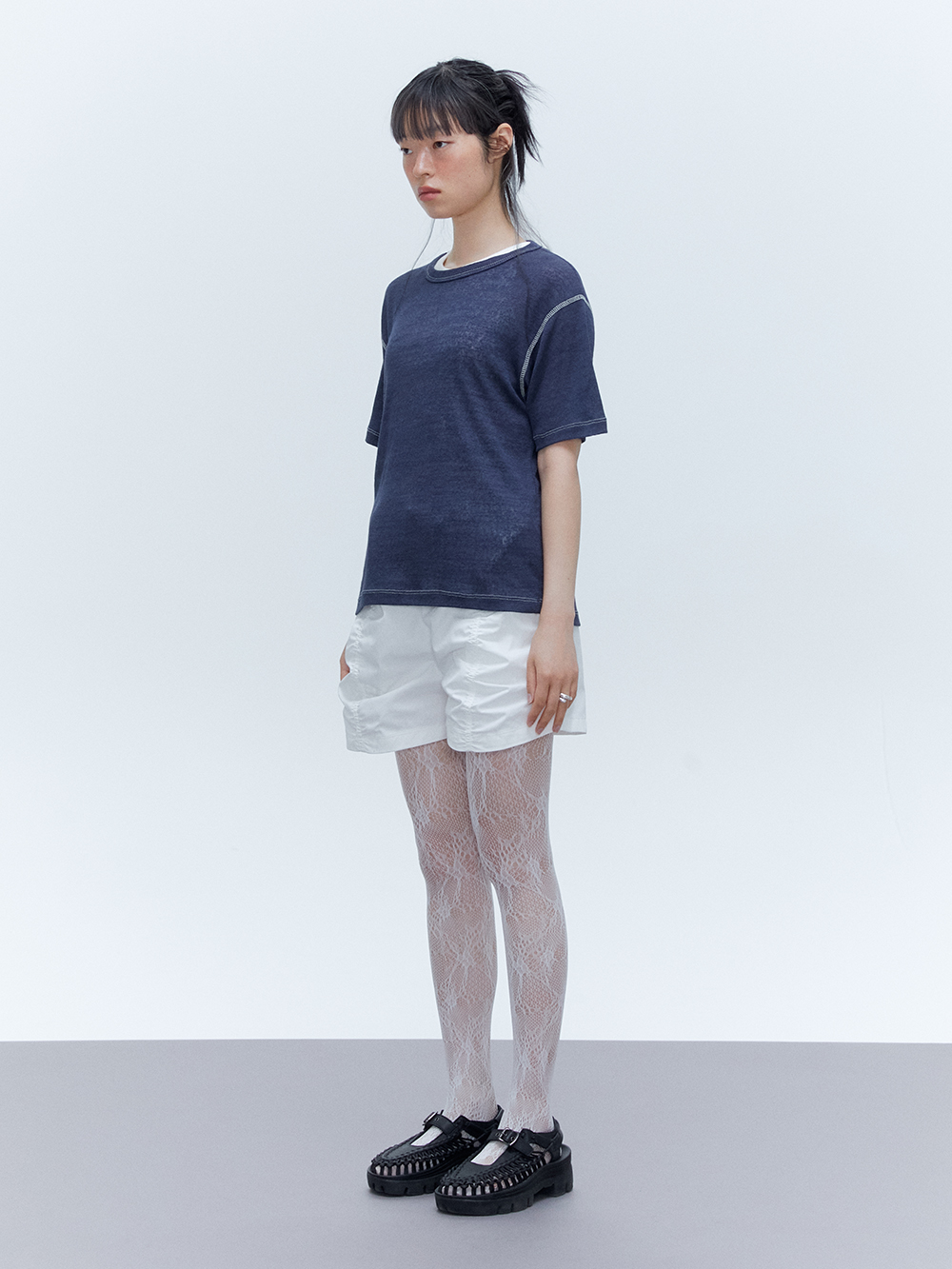 영오 시스루 루즈 핏 티셔츠 네이비 | YOUNGOH | KREAM