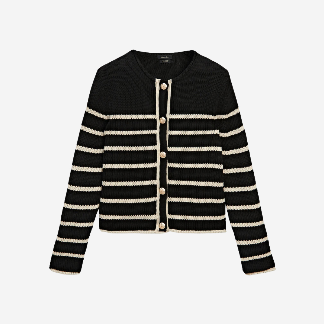 마시모두띠 골든 버튼 스트라이프 니트 가디건 블랙 | Massimo Dutti | KREAM