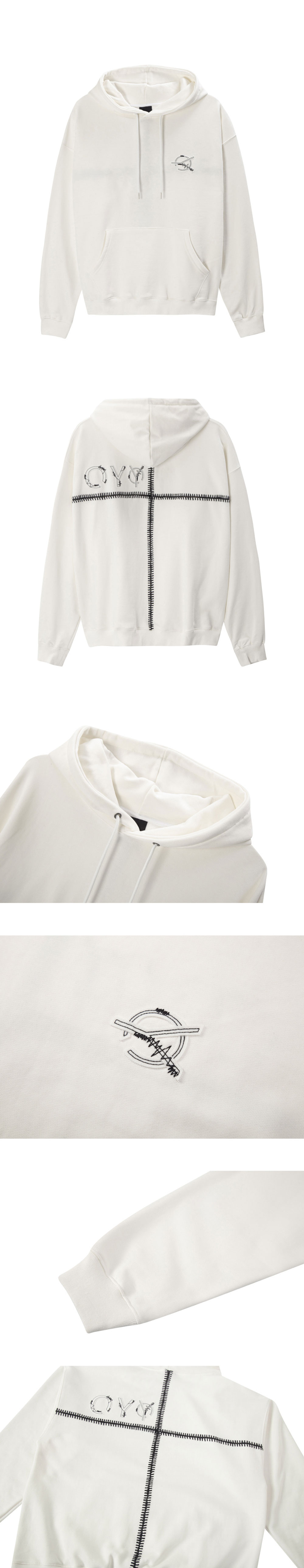 오와이 백 스티치 로고 후드 화이트 | OY | KREAM
