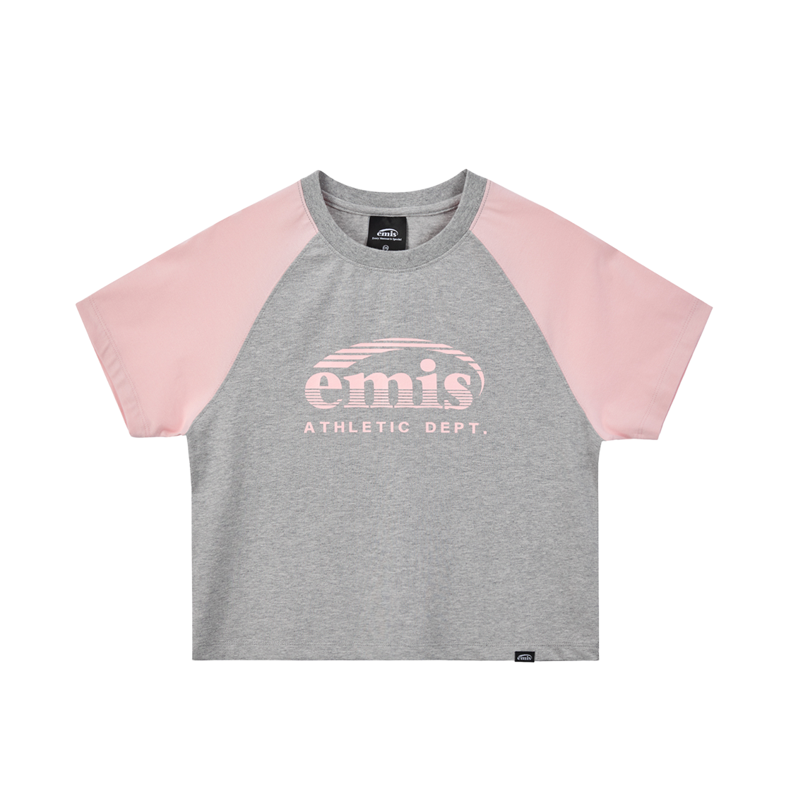 (W) 이미스 래글런 베이비 티셔츠 그레이 핑크 | Emis | KREAM
