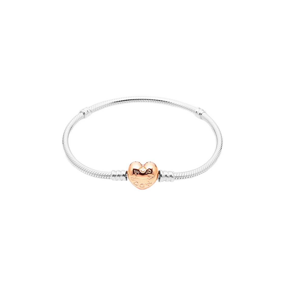 (W) 판도라 모먼트 하트 클래스프 스네이크 체인 브레이슬릿 스털링 실버 로즈 골드 플래팅 | Pandora | KREAM