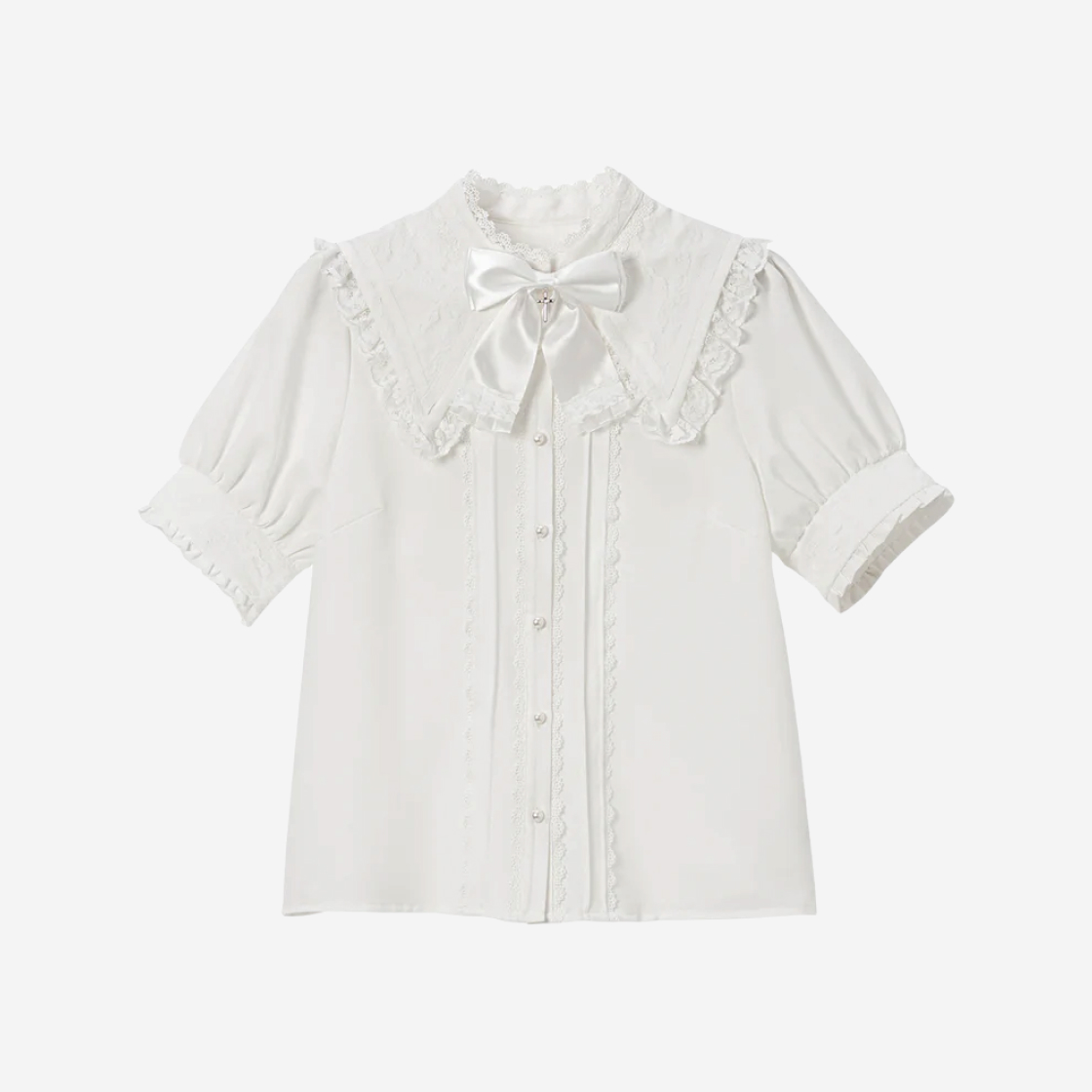 (W) 디어 마이 러브 크로스 리본 세일러 레이스 칼라 블라우스 화이트 | Dear My Love | KREAM