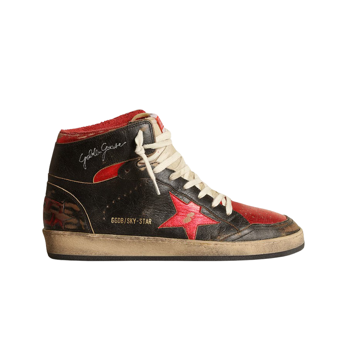 골든구스 스카이 스타 레드 스타 글로시 블랙 레더 스니커즈 | Golden Goose | KREAM