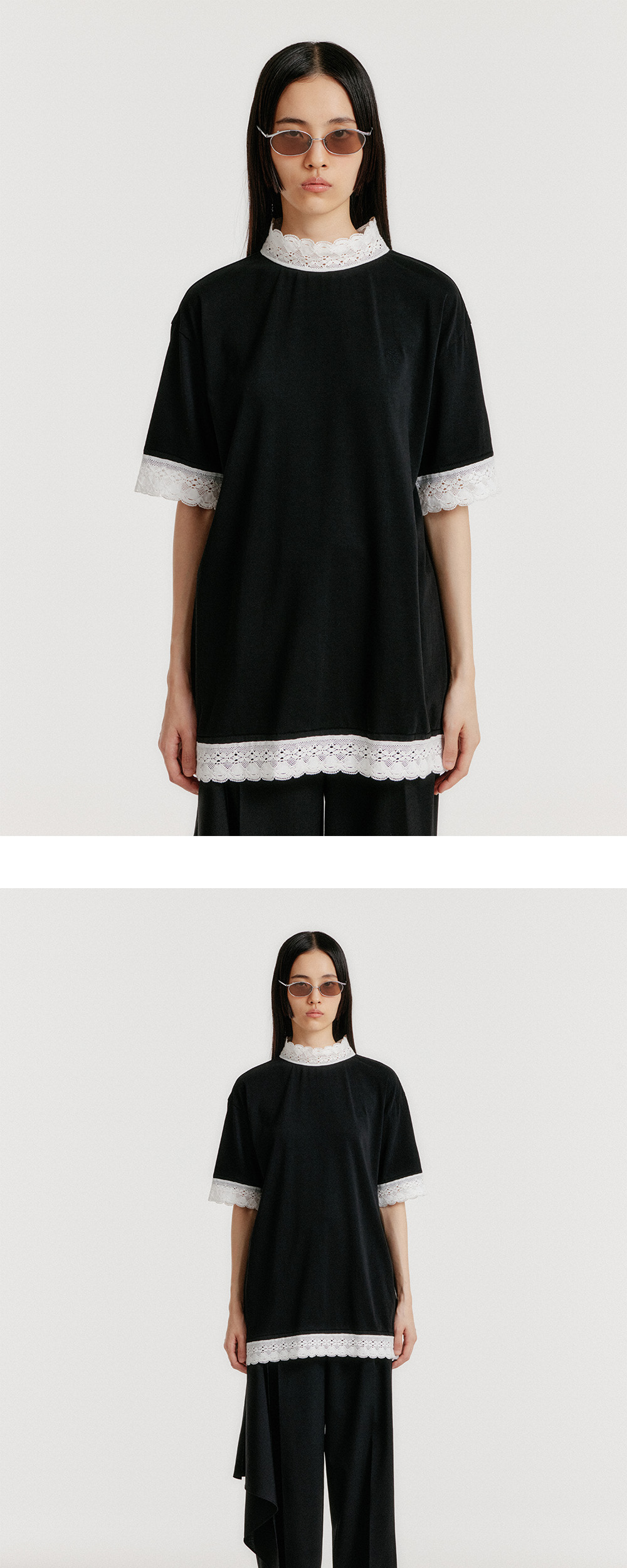 잉크 요키 레이스 목넥 탑 블랙 | EENK | KREAM