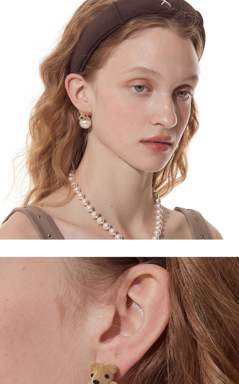 위민 플록 베어 드롭 이어링 브라운 - 24FW | Yvmin | KREAM