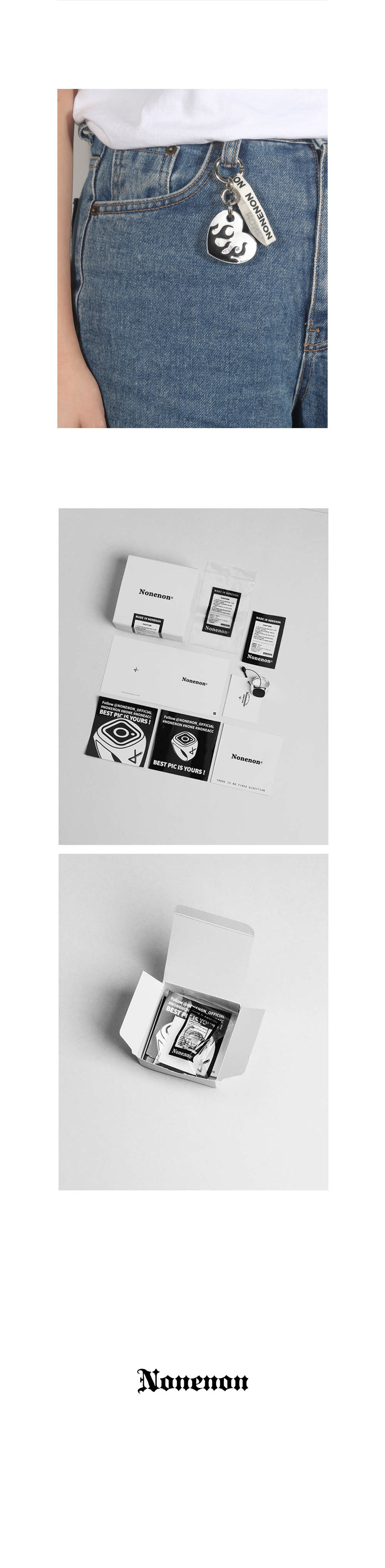 논논 플레임 러브 키링 블랙 숏 | Nonenon | KREAM