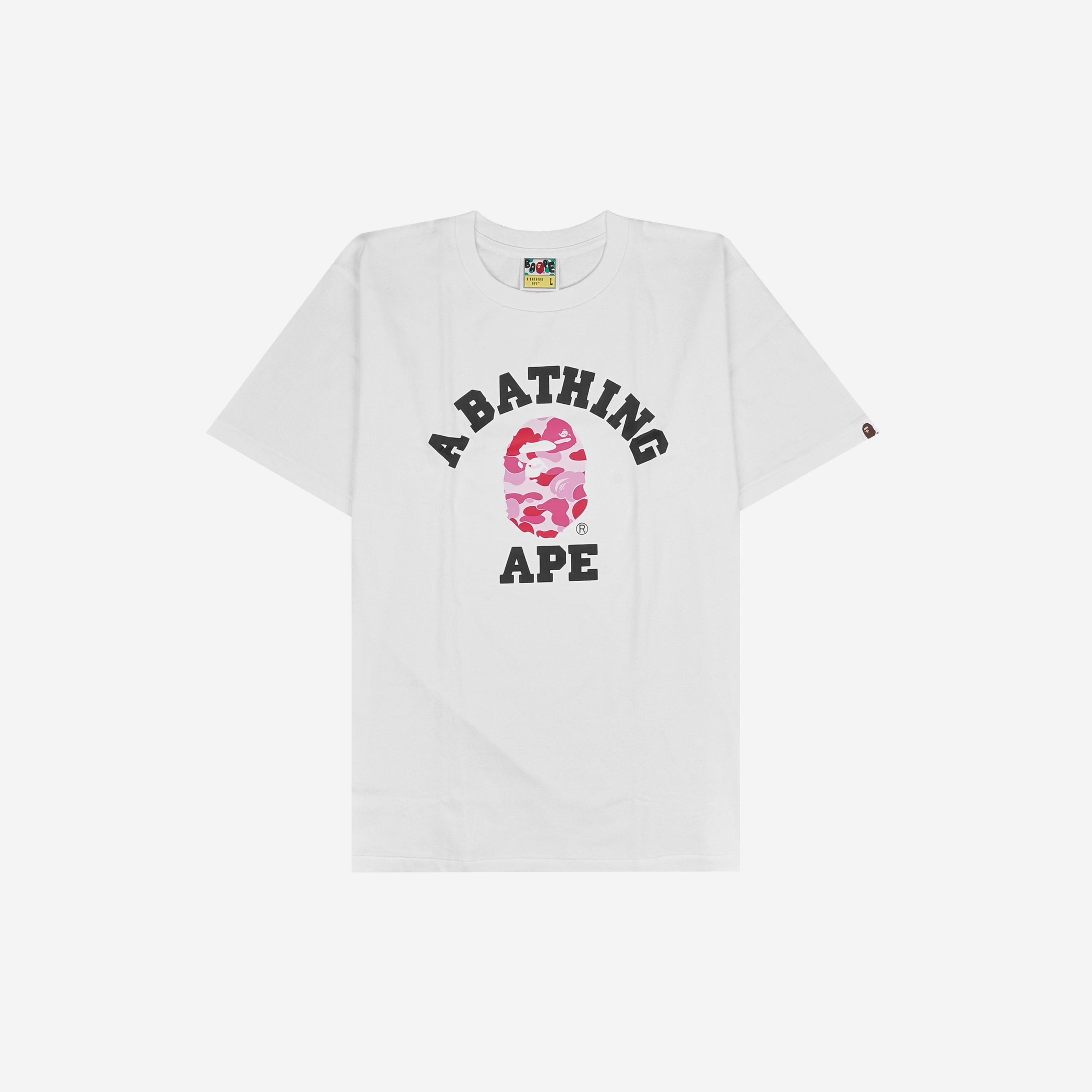 베이프 ABC 카모 컬리지 티셔츠 화이트 핑크 | KREAM