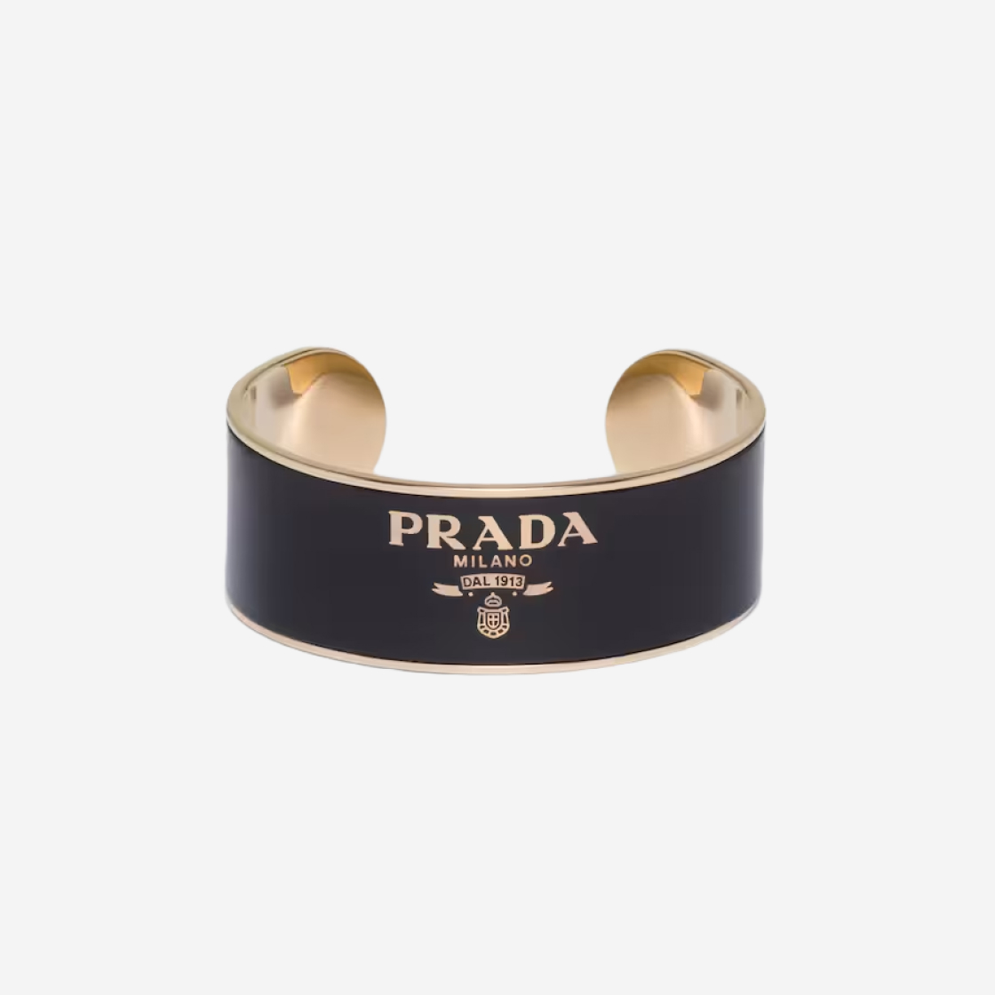 (W) 프라다 에나멜 메탈 커프 브레이슬릿 블랙 골드 | Prada | KREAM