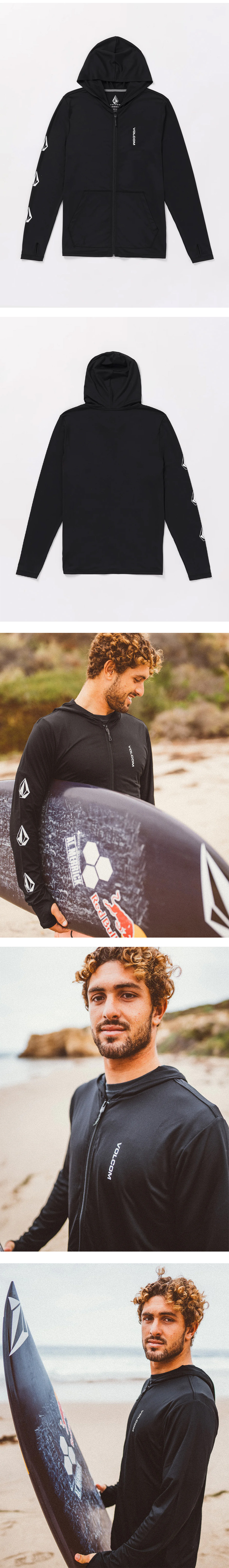 볼컴 아이코닉 스톤 롱 슬리브 후드 래쉬가드 블랙 | VOLCOM | KREAM