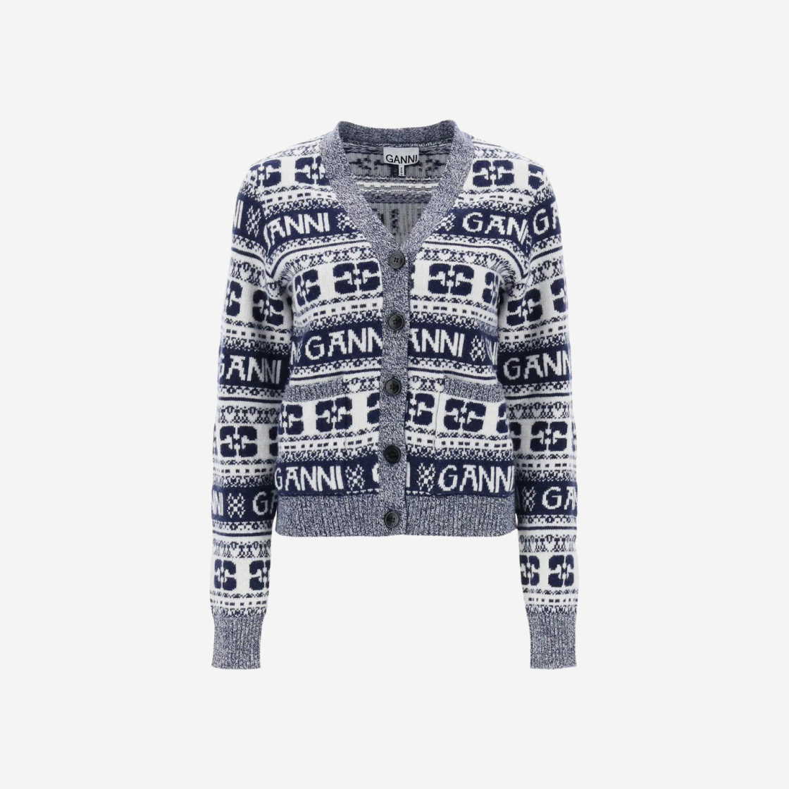 (W) 가니 로고 울 믹스 가디건 스카이 캡틴 | Ganni | KREAM