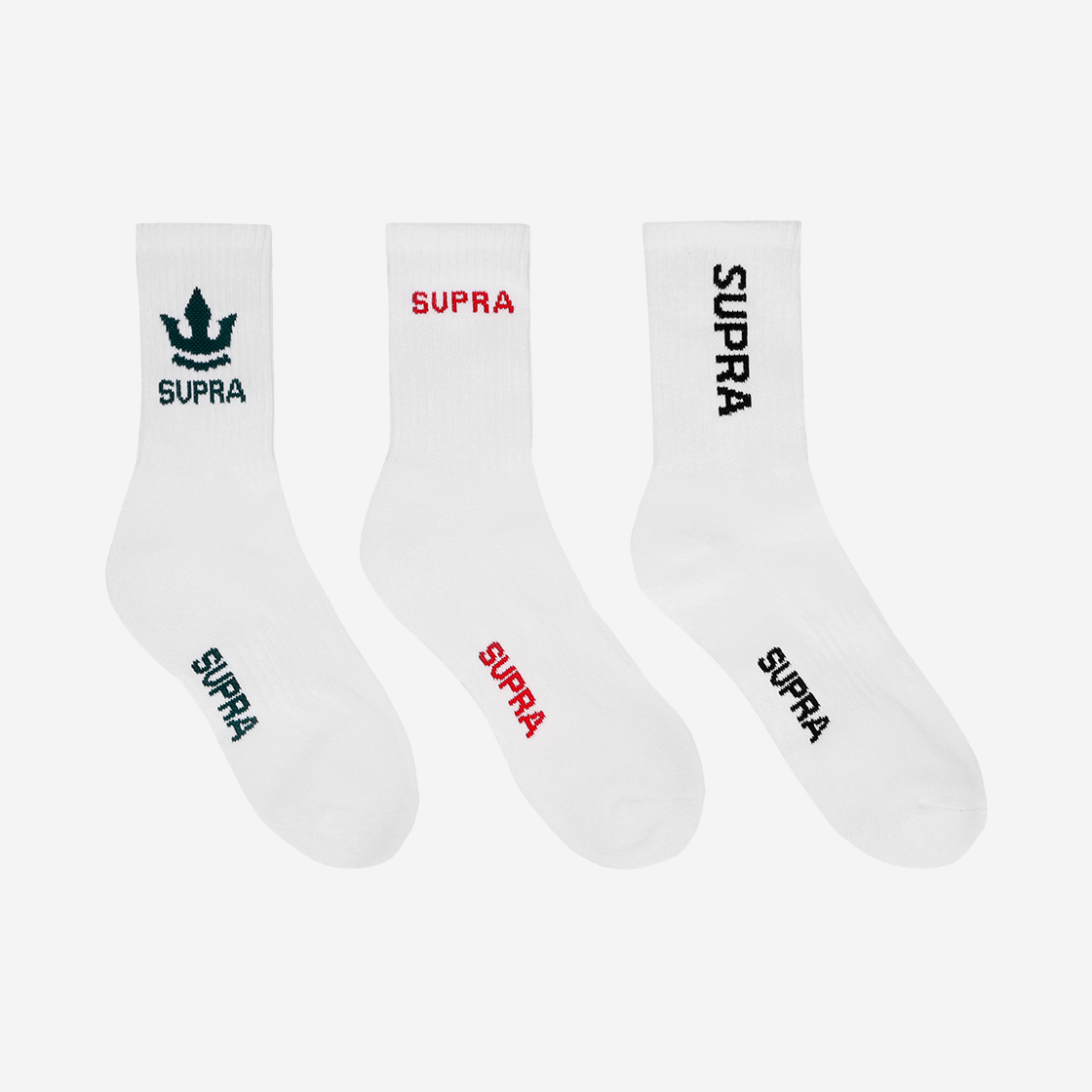 수프라 3족 세트 미드 양말 화이트 | Supra | KREAM