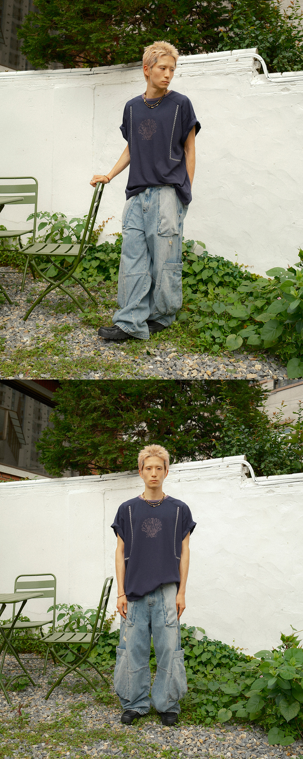 카락터 쉘 링거 하프 티셔츠 네이비 | Karactor | KREAM