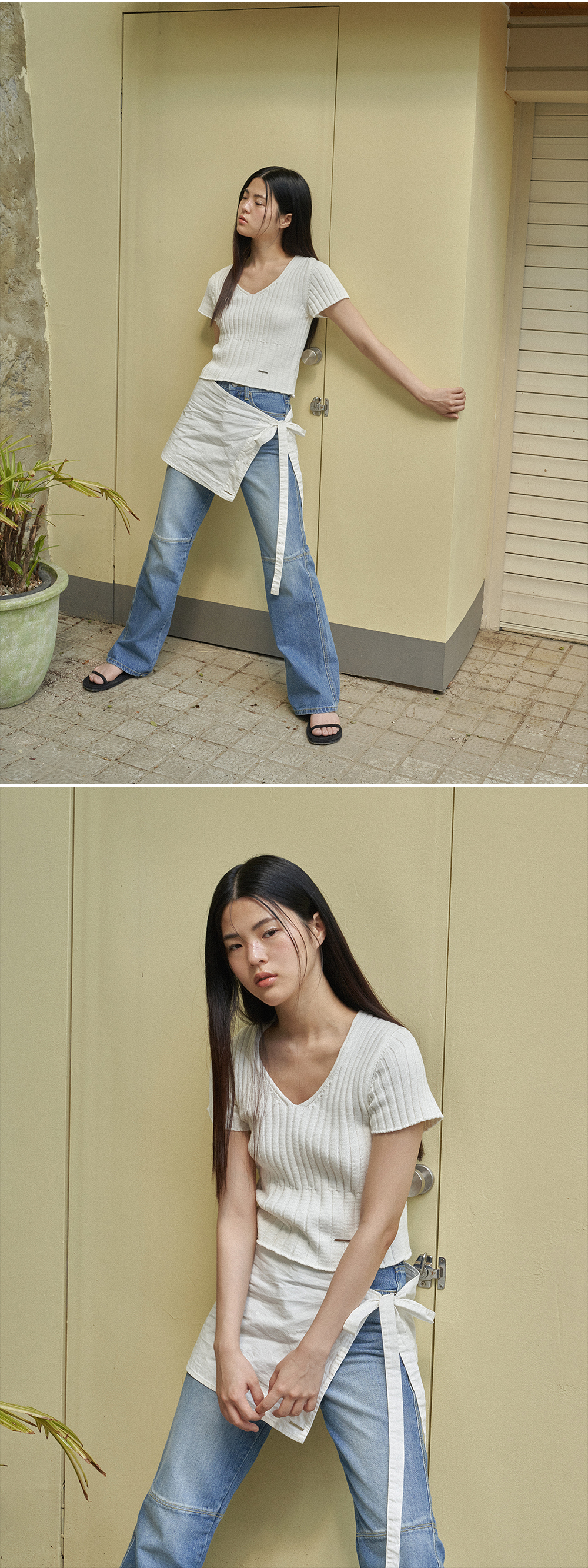 포에토 바스켓 브이넥 니트 아이보리 | FOETO | KREAM