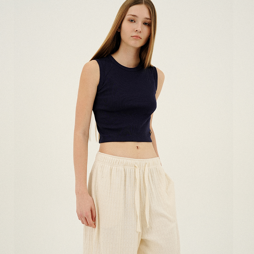 엘엘엘 디자인 스튜디오 크루 넥 립 크롭 탑 네이비 블루 | LLLDESIGNSTUDIO | KREAM