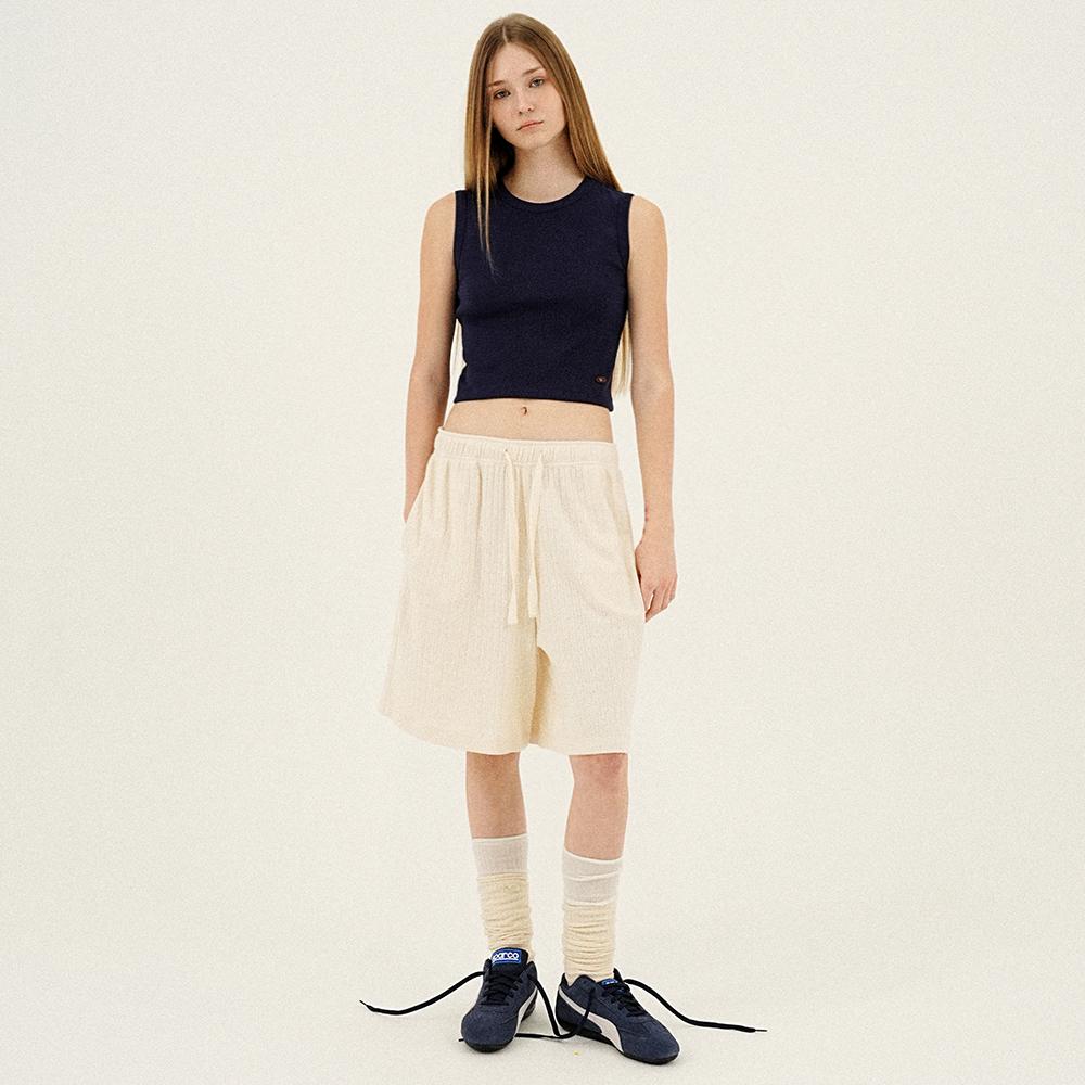 엘엘엘 디자인 스튜디오 크루 넥 립 크롭 탑 네이비 블루 | LLLDESIGNSTUDIO | KREAM