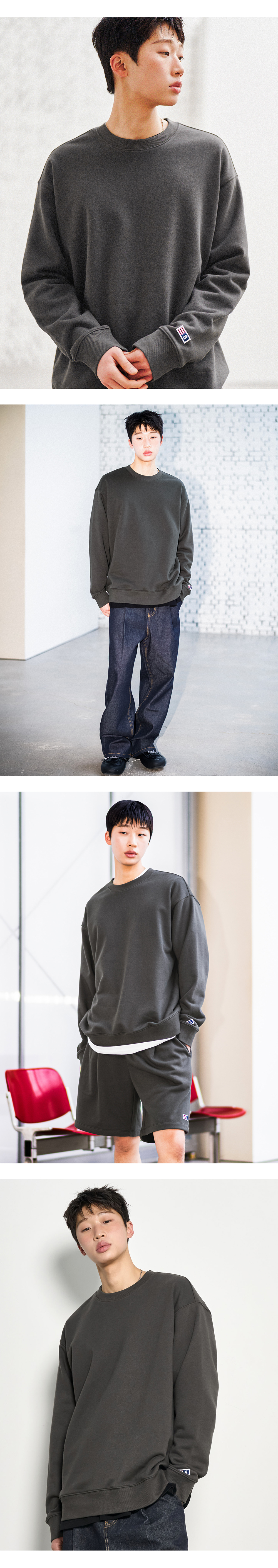 제너럴아이디어 유니섹스 에센셜 코지 맨투맨 차콜 | GENERAL IDEA | KREAM