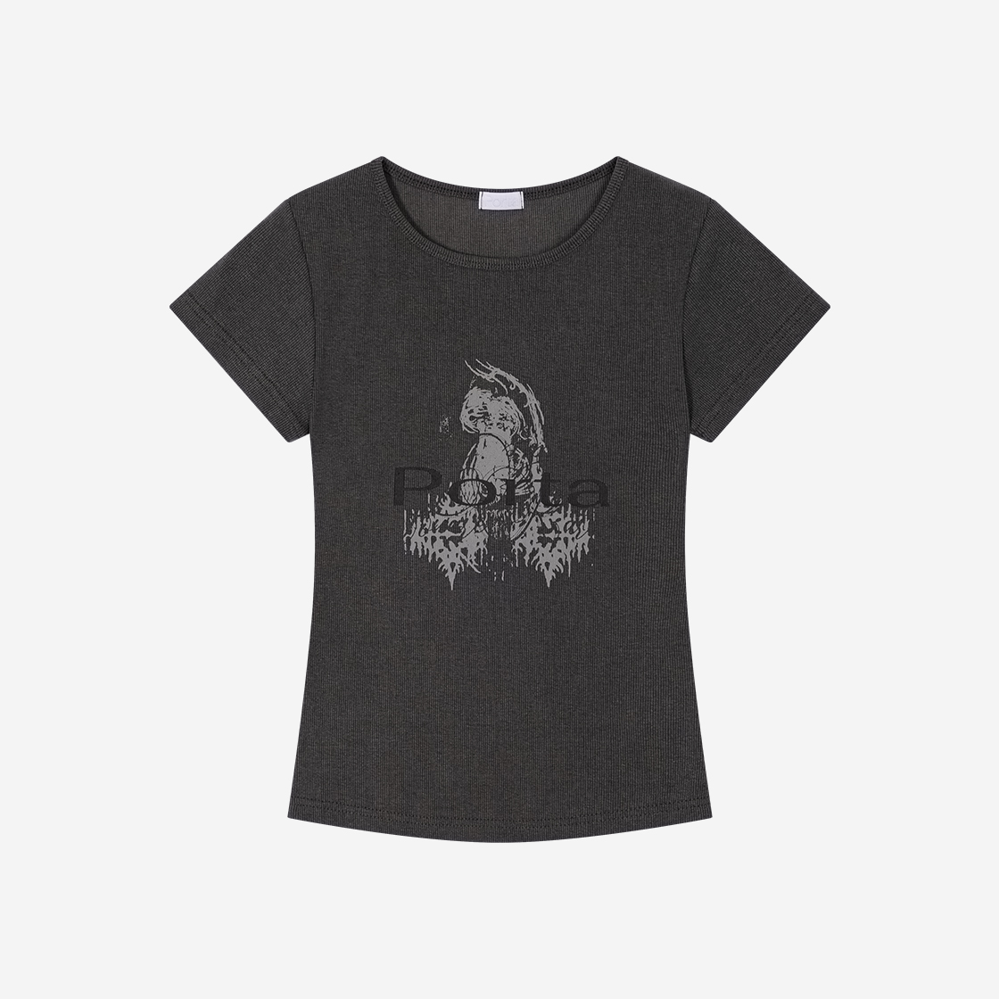 포르타 리브드 슬림 유 넥 탑 차콜 | Porta | KREAM