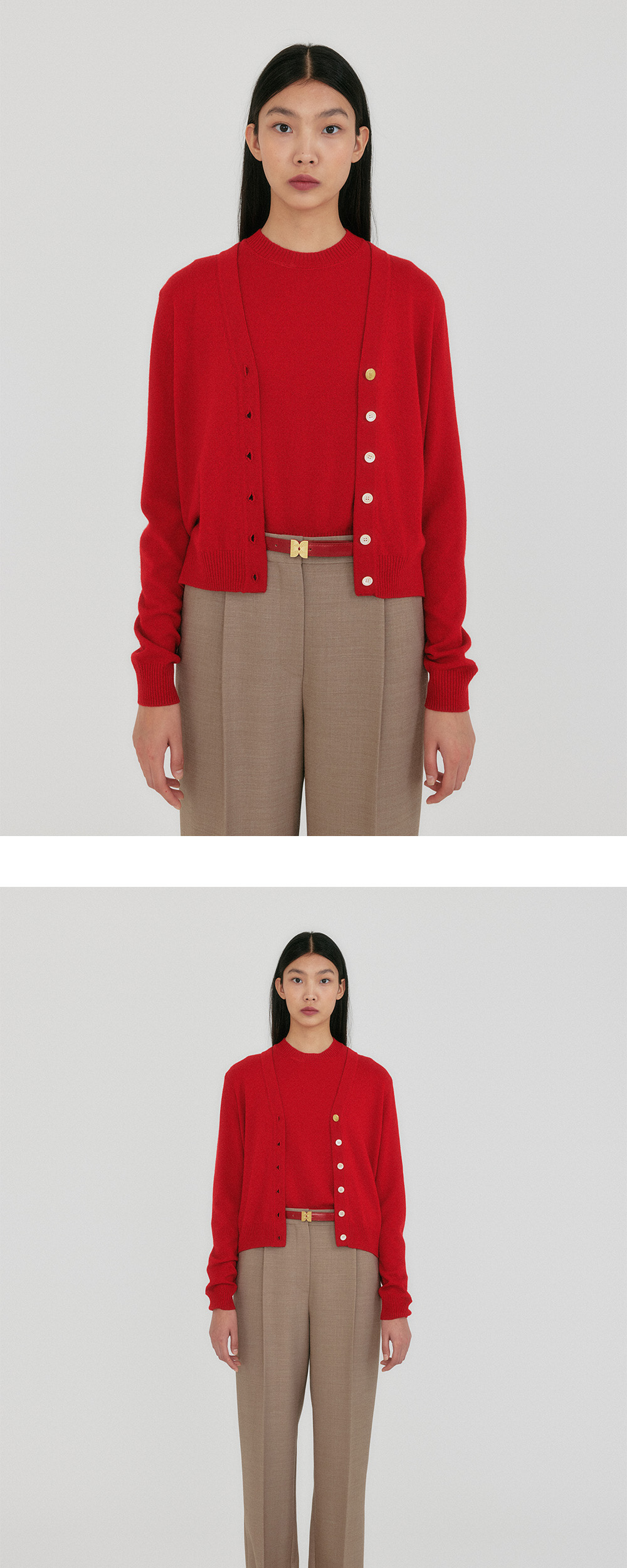 잉크 버튼 포인트 니트 가디건 레드 | EENK | KREAM
