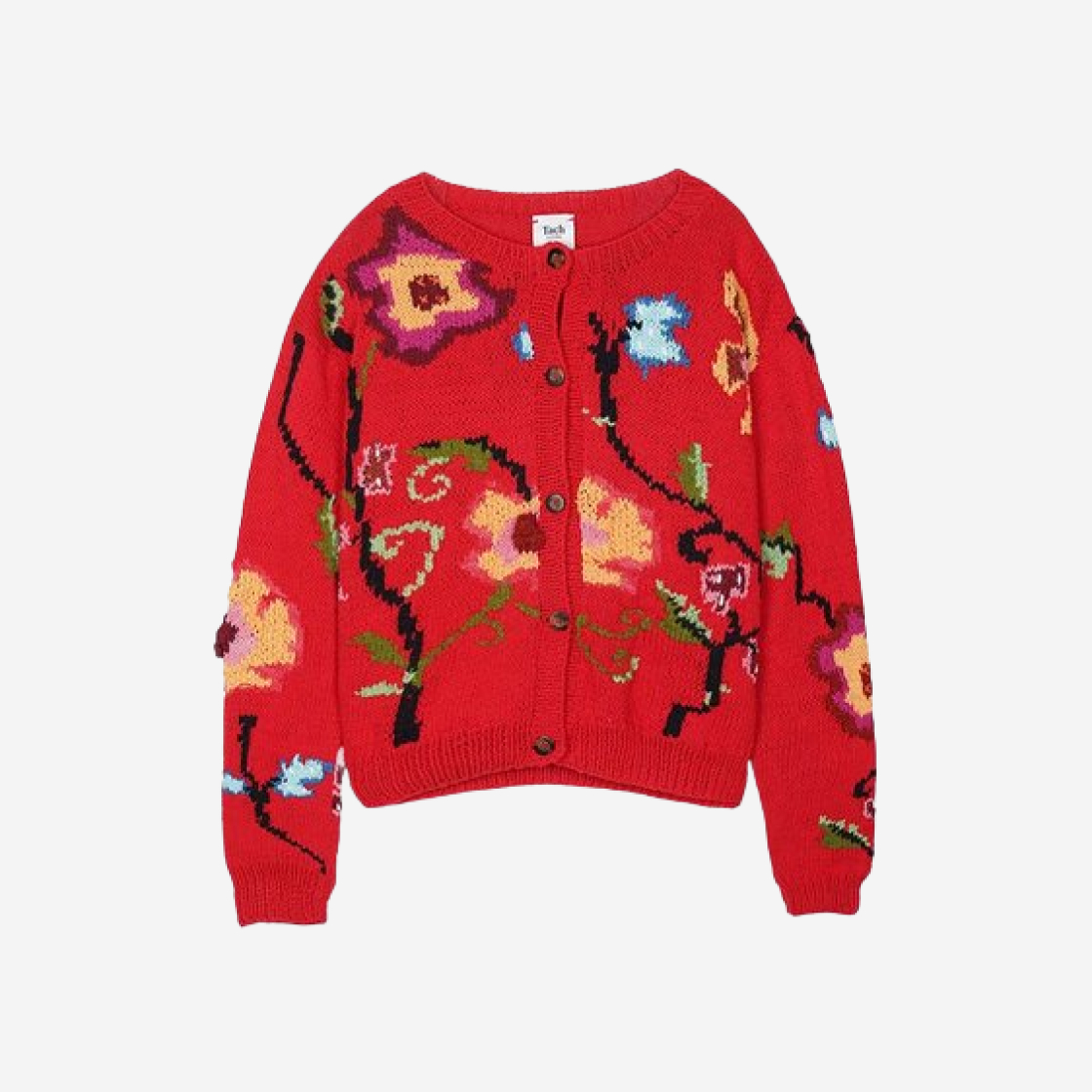 (W) 타크 캄바 핸드 니티드 플로럴 가디건 레드 | Tach | KREAM