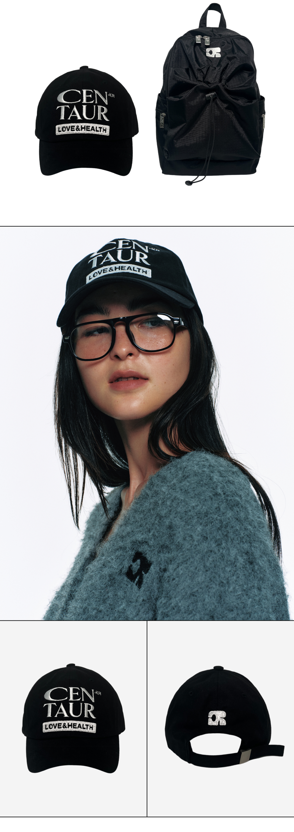 센토르 나일론 스트링 백팩 블랙 & 빅 로고 볼캡 블랙 | CENTAUR.KR | KREAM