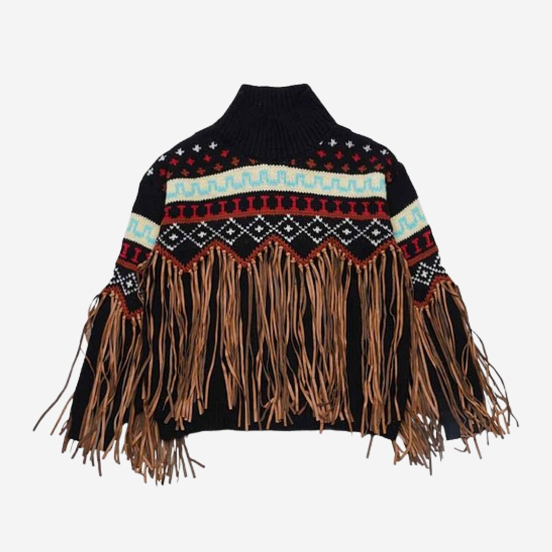 (W) 타크 사차 프린지드 니트 가디건 블랙 멀티 | Tach | KREAM