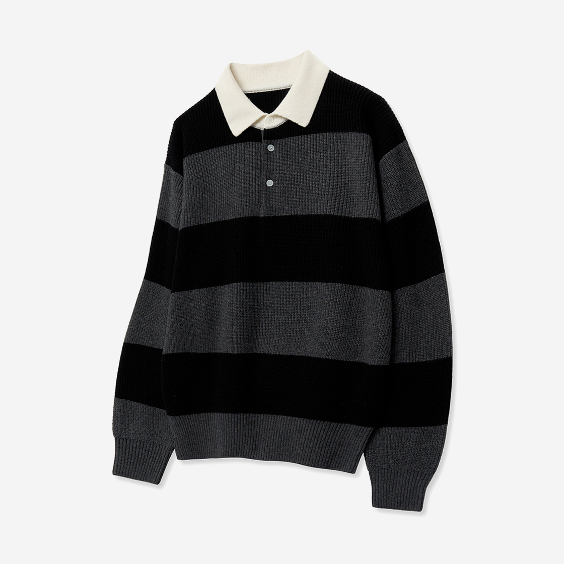티엔지티 오버핏 울 캐시미어 럭비 폴로 니트 블랙 | TNGT | KREAM