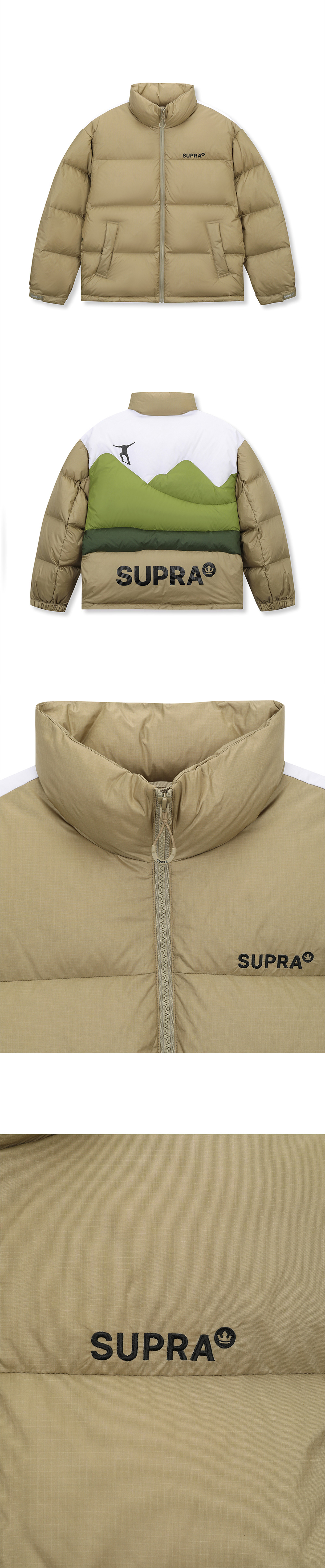 수프라 백 그래픽 숏 다운 자켓 베이지 | Supra | KREAM