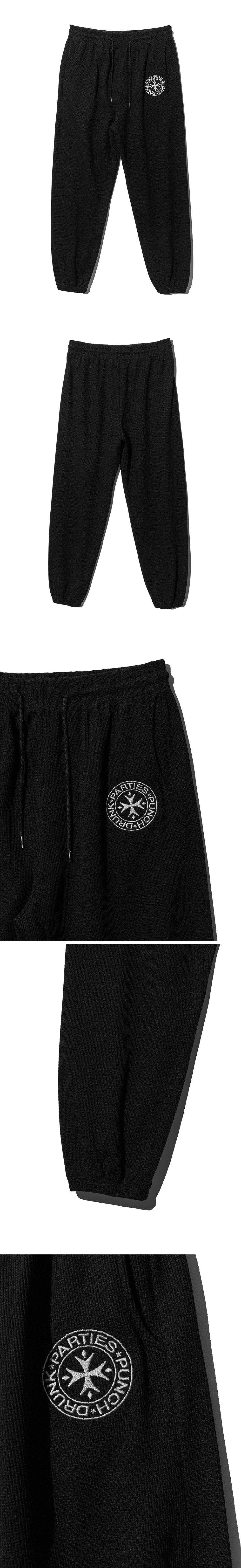 펀치 드렁크 파티즈 서클 로고 와플 라운지 팬츠 블랙 | Punch Drunk Parties | KREAM